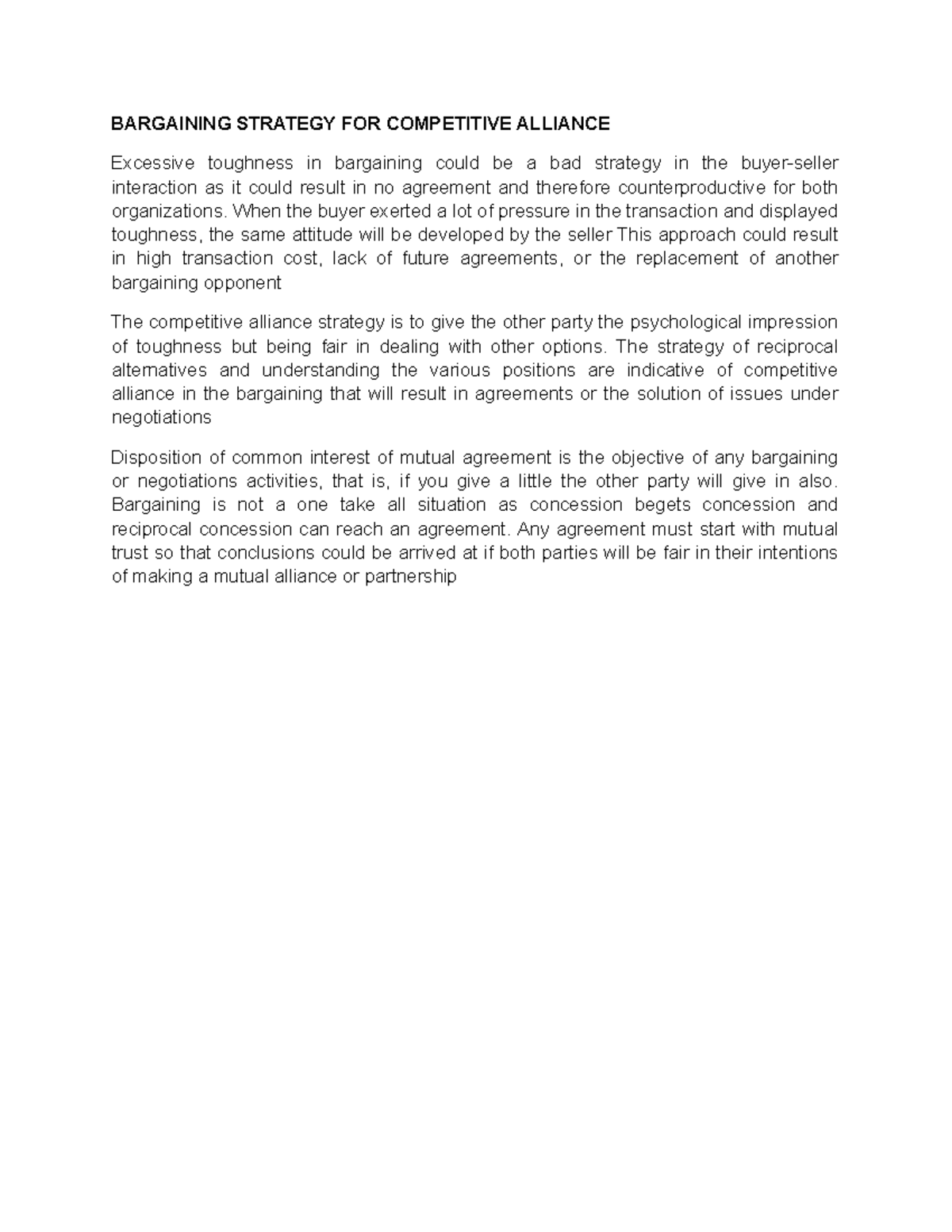 Lesson 31 Bargaining Strategy FOR Competitive Alliance - BARGAINING ...