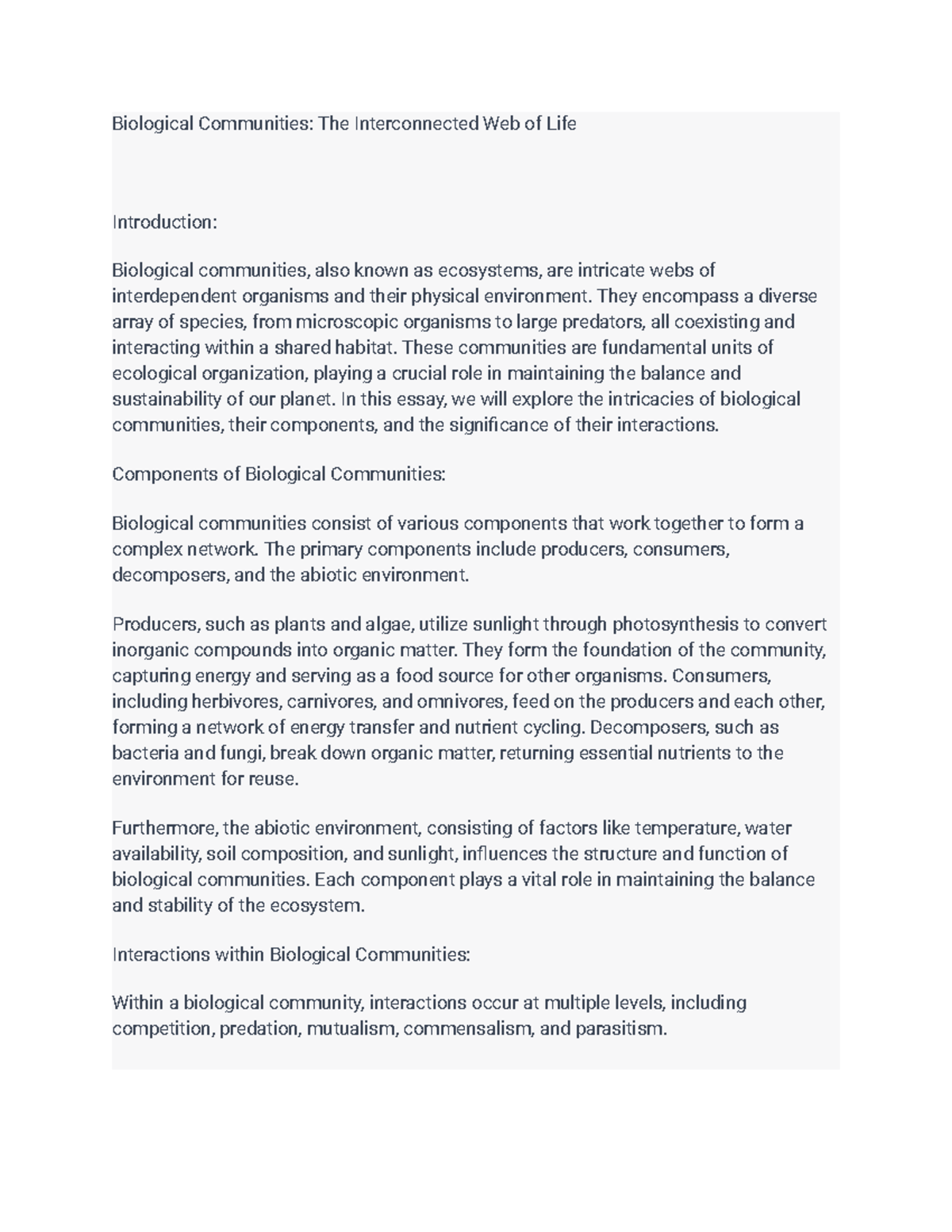 Biological Communities The Interconnected Web of Life - Biological ...