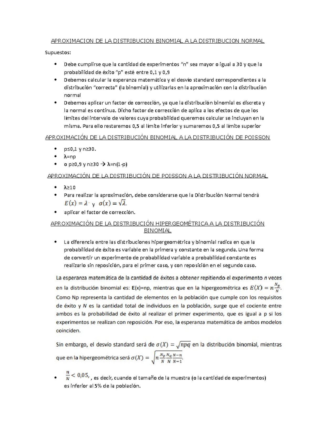 resumen Aproximaciones - APROXIMACION DE LA DISTRIBUCION BINOMIAL A LA DISTRIBUCION NORMAL - Studocu