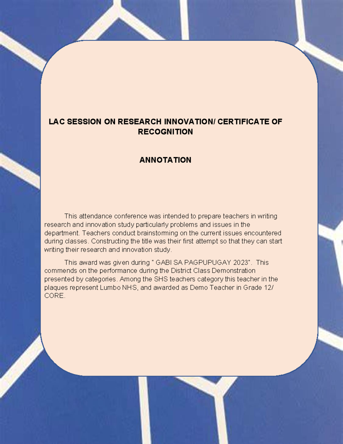 Annotation 1 - good - LAC SESSION ON RESEARCH INNOVATION/ CERTIFICATE ...