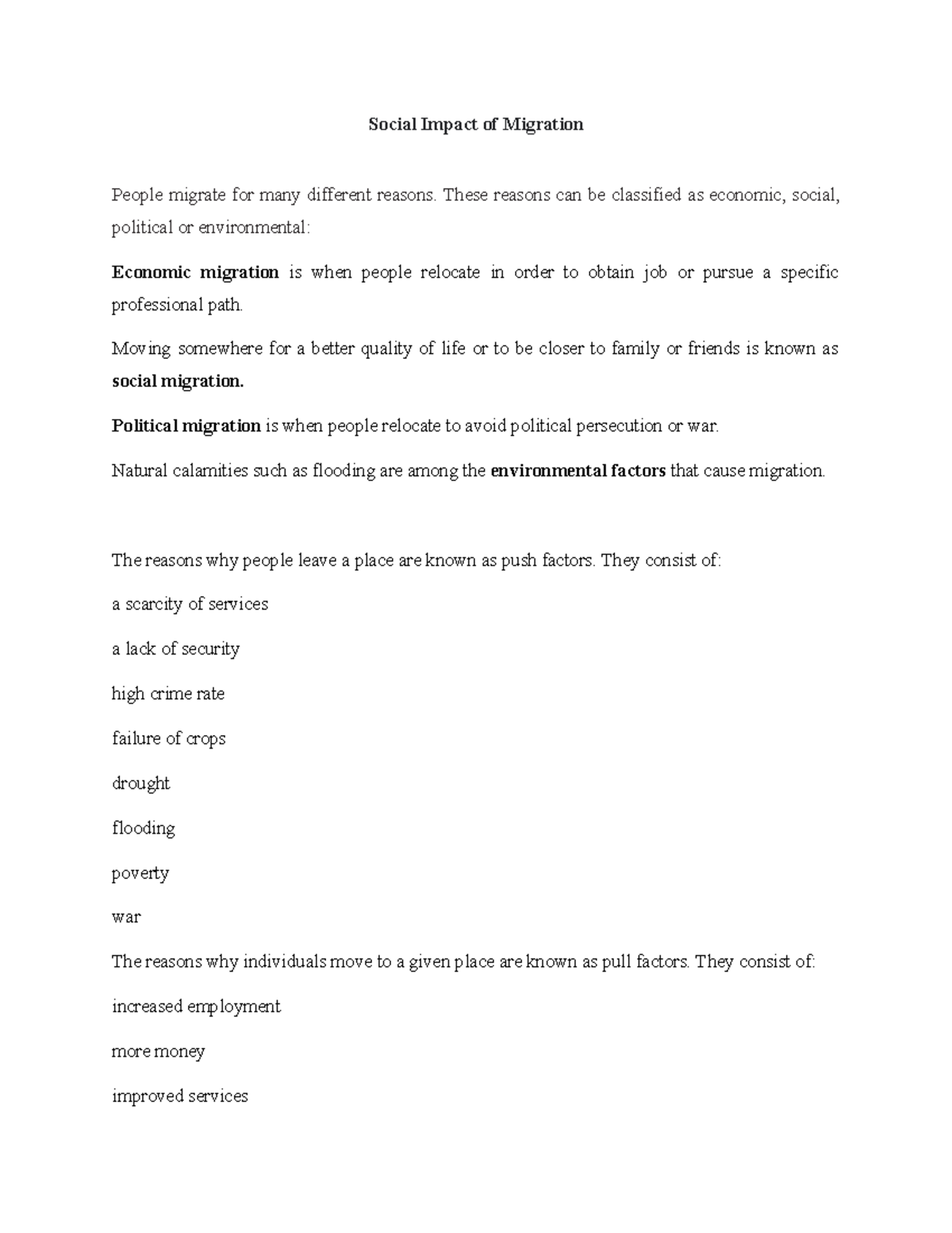 Social Impact of Migration GED 105 - Social Impact of Migration People ...