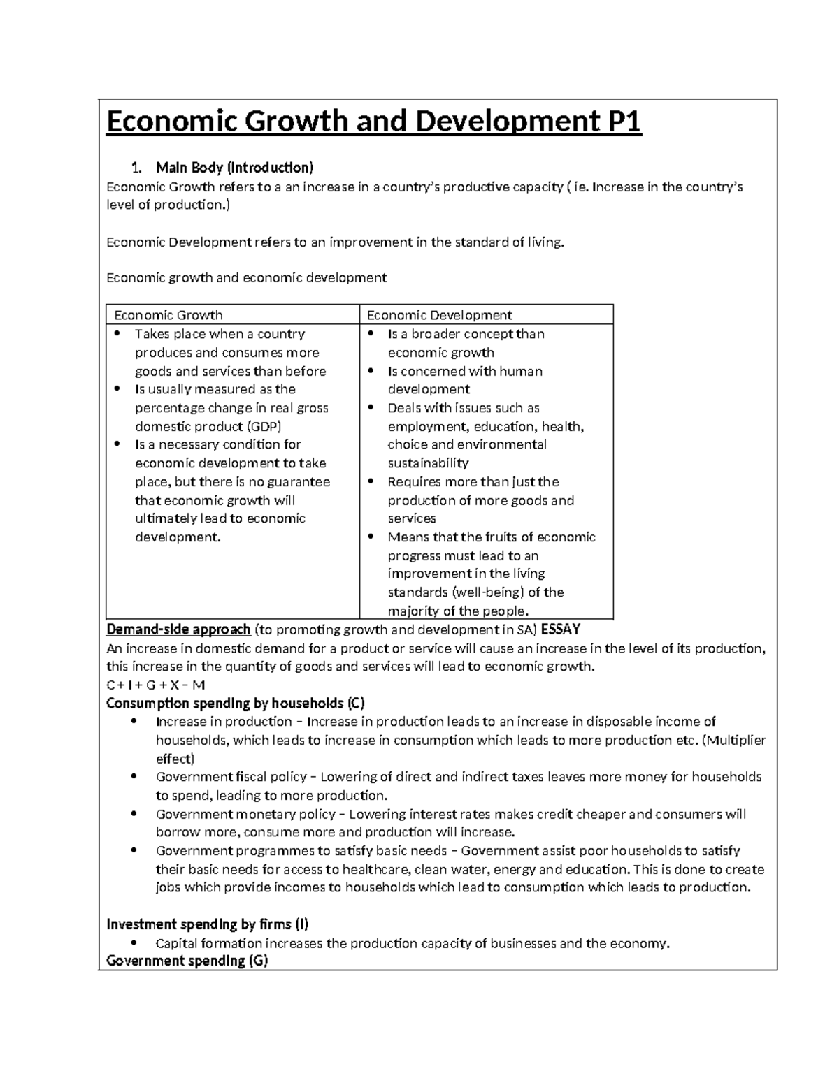 Economic growth and economic development notes matric - Copy - Economic ...