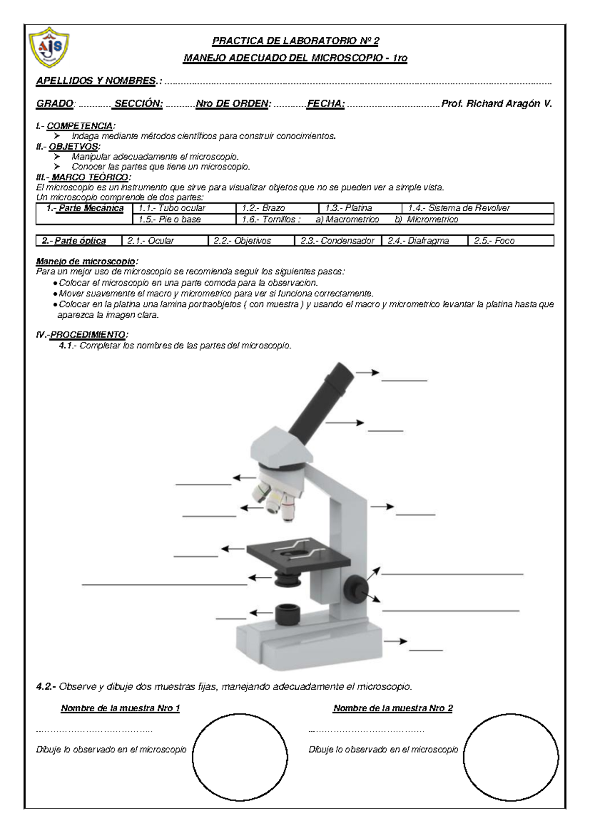 Practica de Laboratorio N 2 Manejo adecuado de microscopio - PRACTICA ...