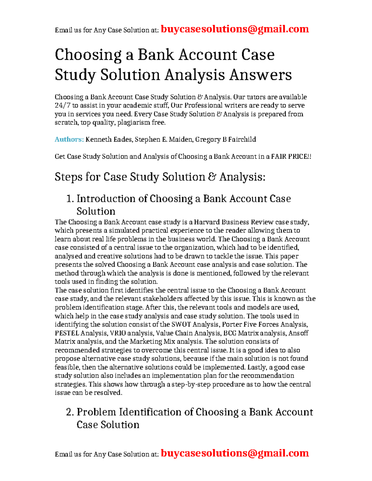 Choosing a Bank Account Case Study Solution Analysis - Choosing a Bank ...