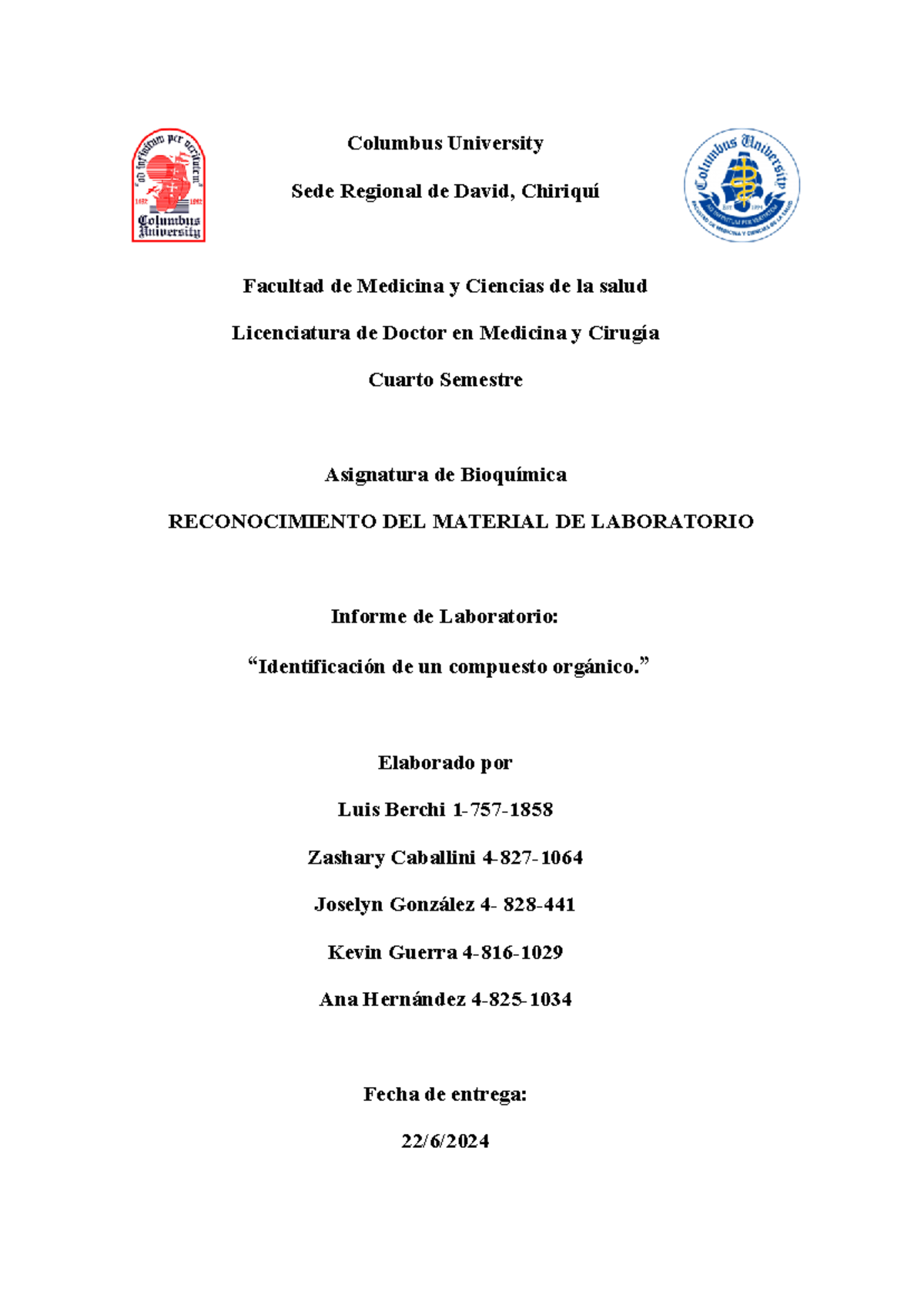 Copa lab 1 - Columbus University Sede Regional de David, Chiriquí ...