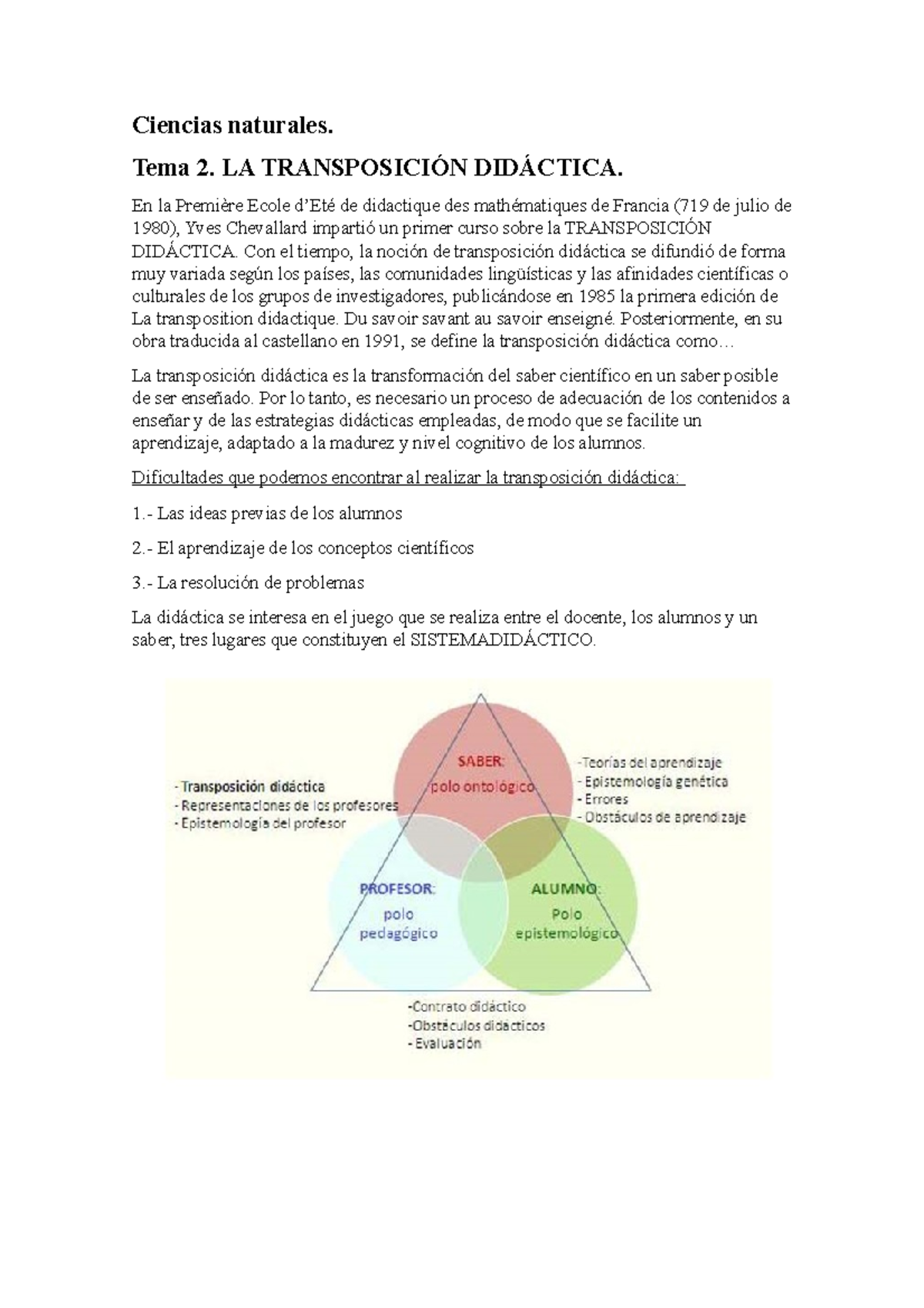 Tema 2 Tema 2. LA TRANSPOSICIÓN DIDÁCTICA. - Ciencias naturales. Tema 2 ...