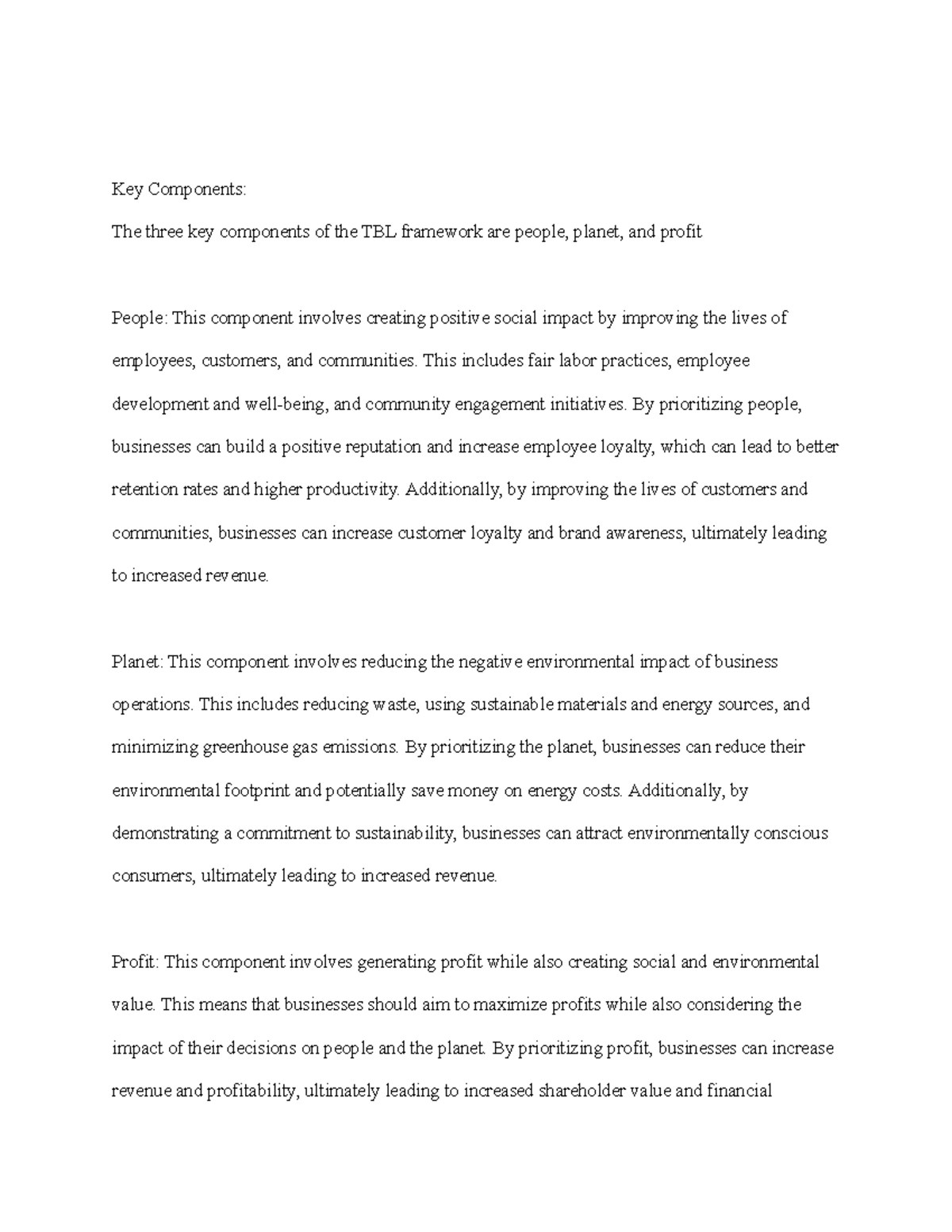 Final Project - Key Components: The three key components of the TBL ...