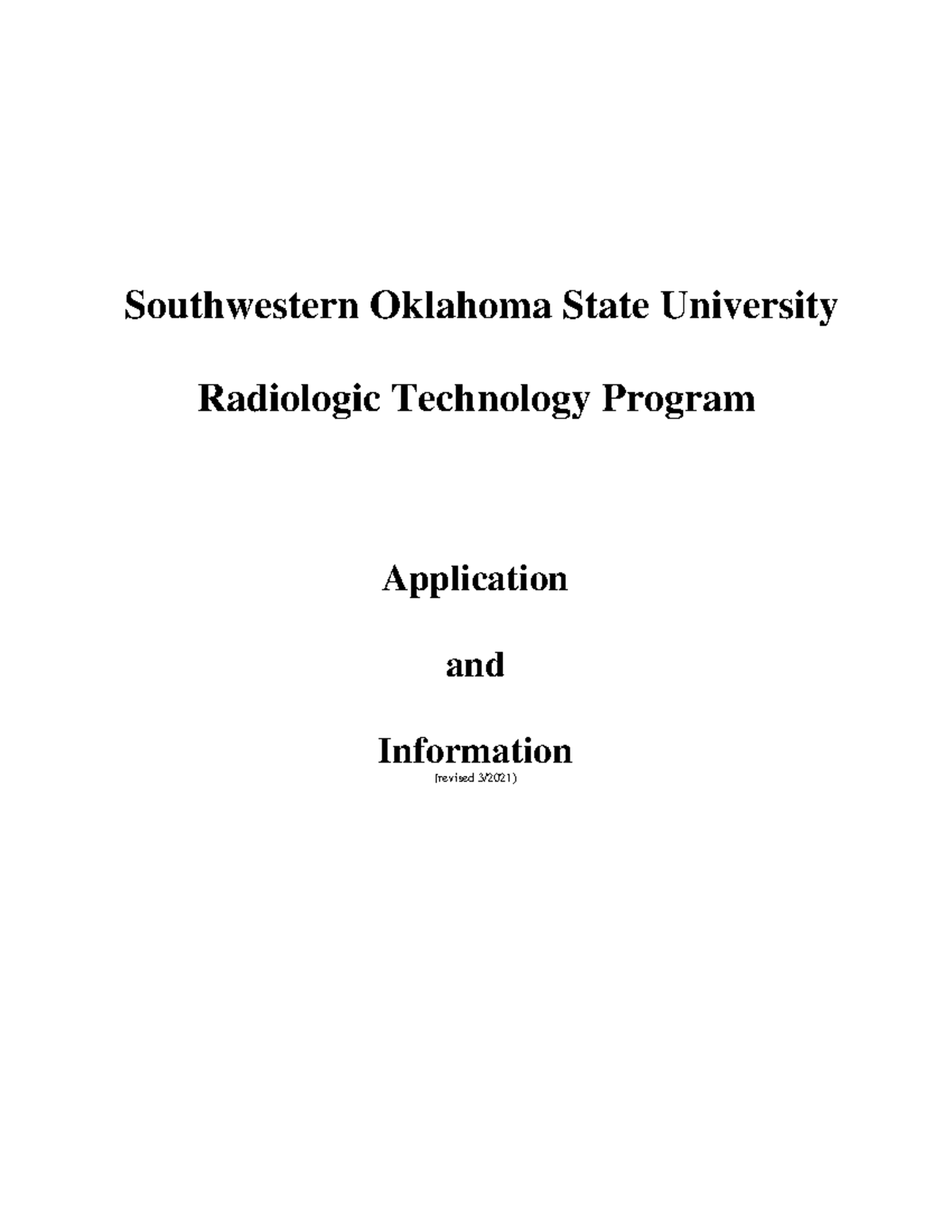 Radiologic technology application a - Southwestern Oklahoma State ...