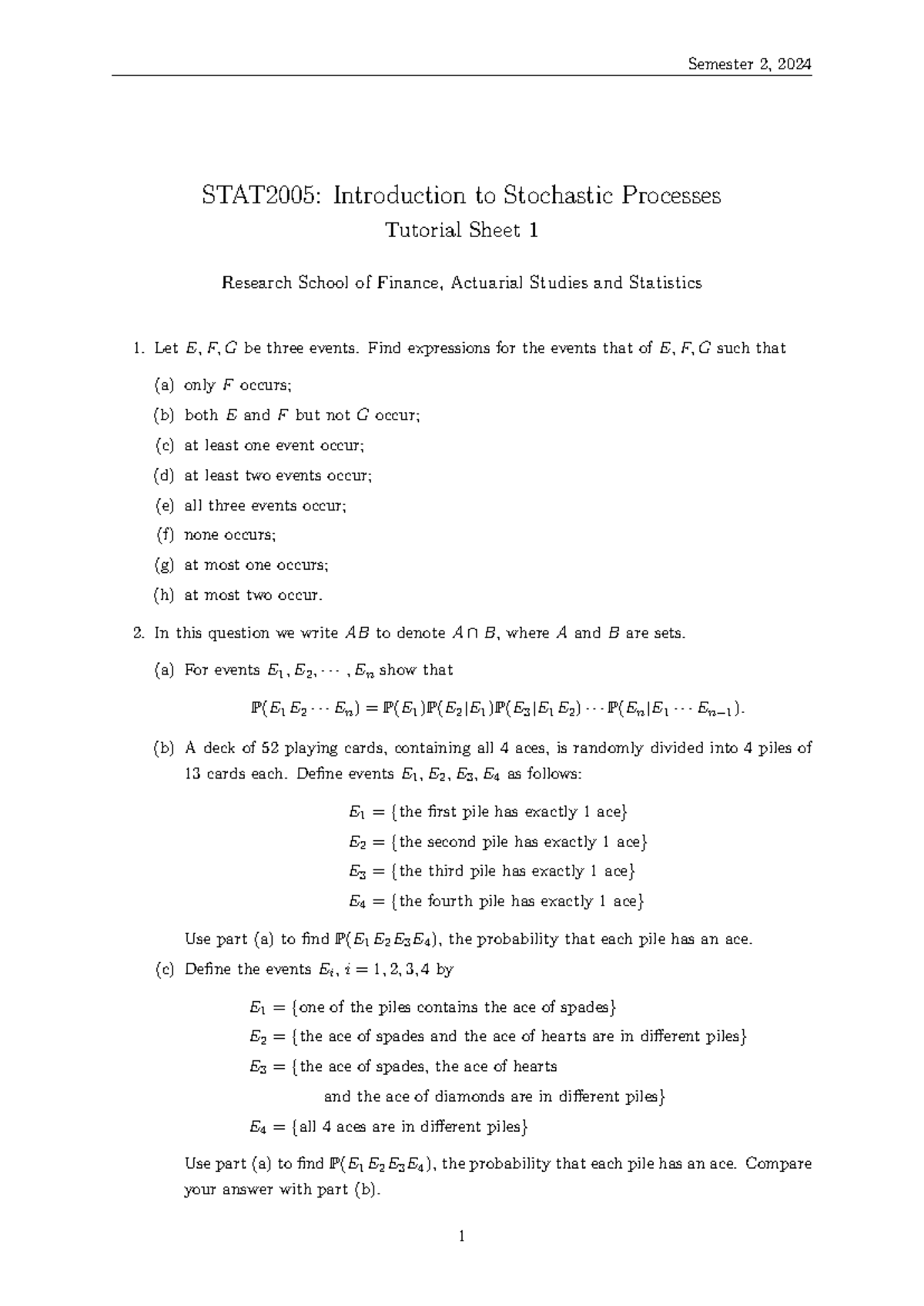 Tut 1 Tutorial Solution Stat2005 Introduction To Stochastic Processes Tutorial Sheet 1