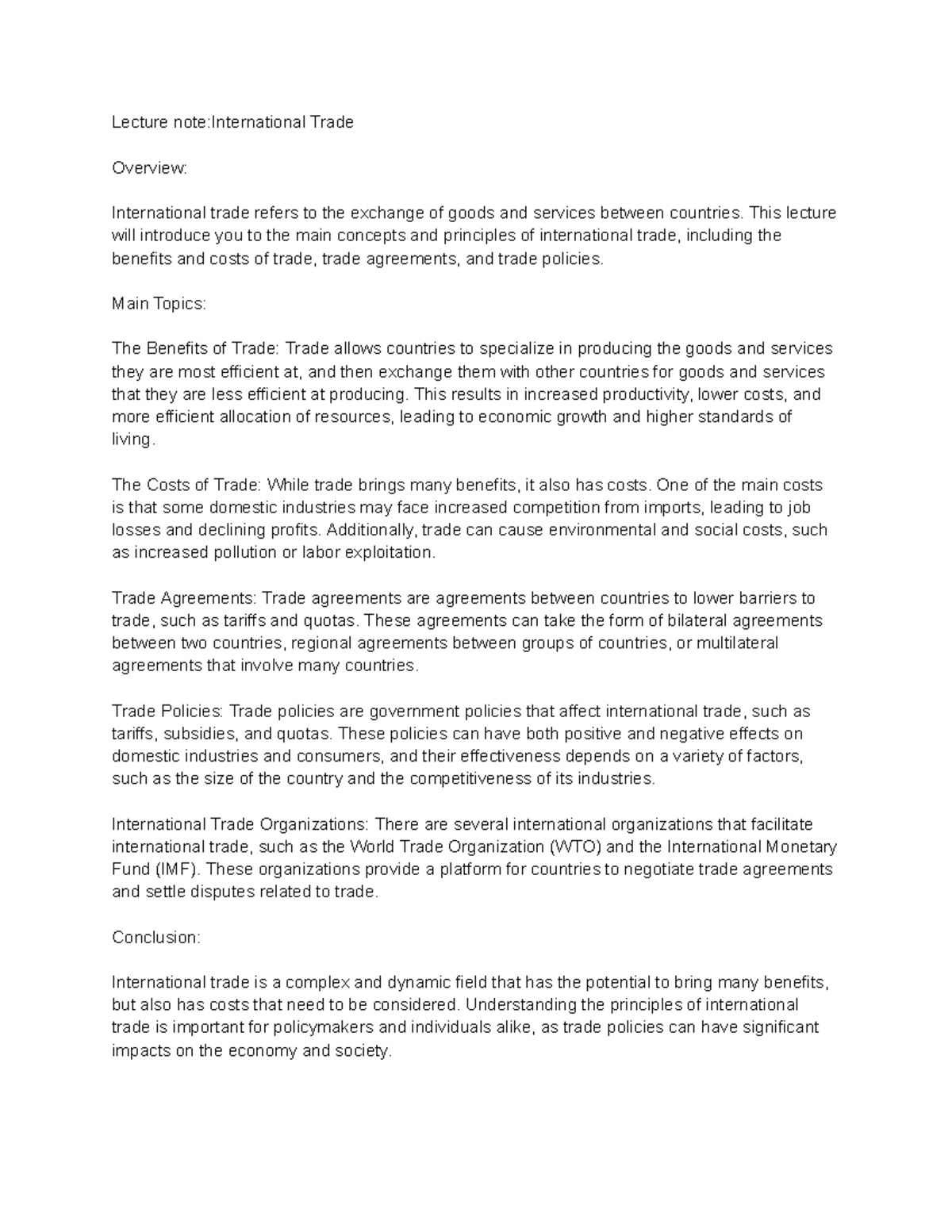 International Trade - Lecture note:International Trade Overview ...