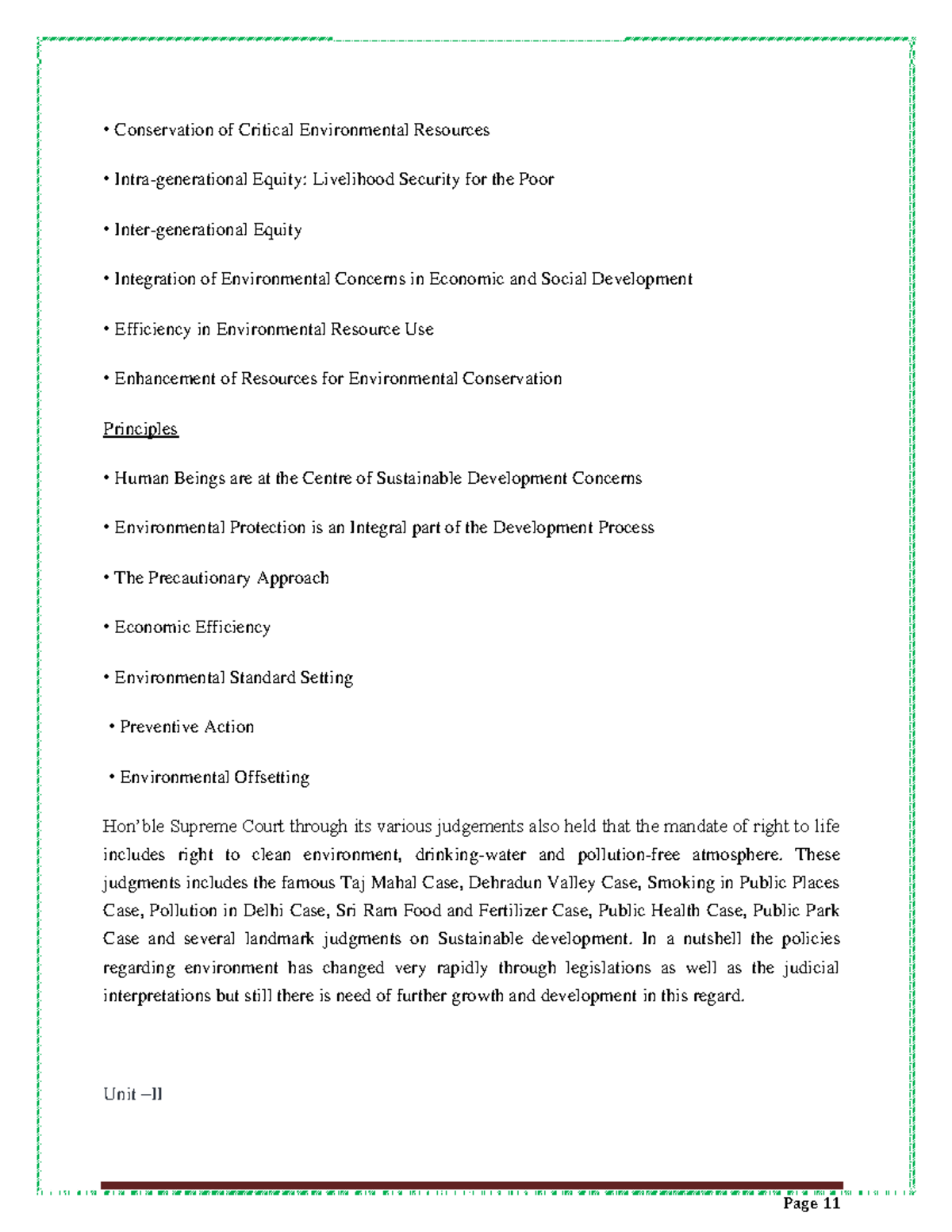 U2 - Unit 2 notes for Environment law - Conservation of Critical ...
