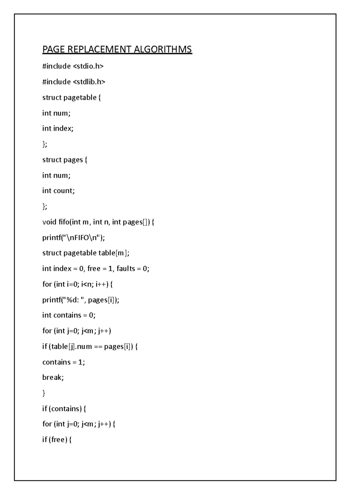 PAGE Replacement Algorithms - PAGE REPLACEMENT ALGORITHMS #include # ...