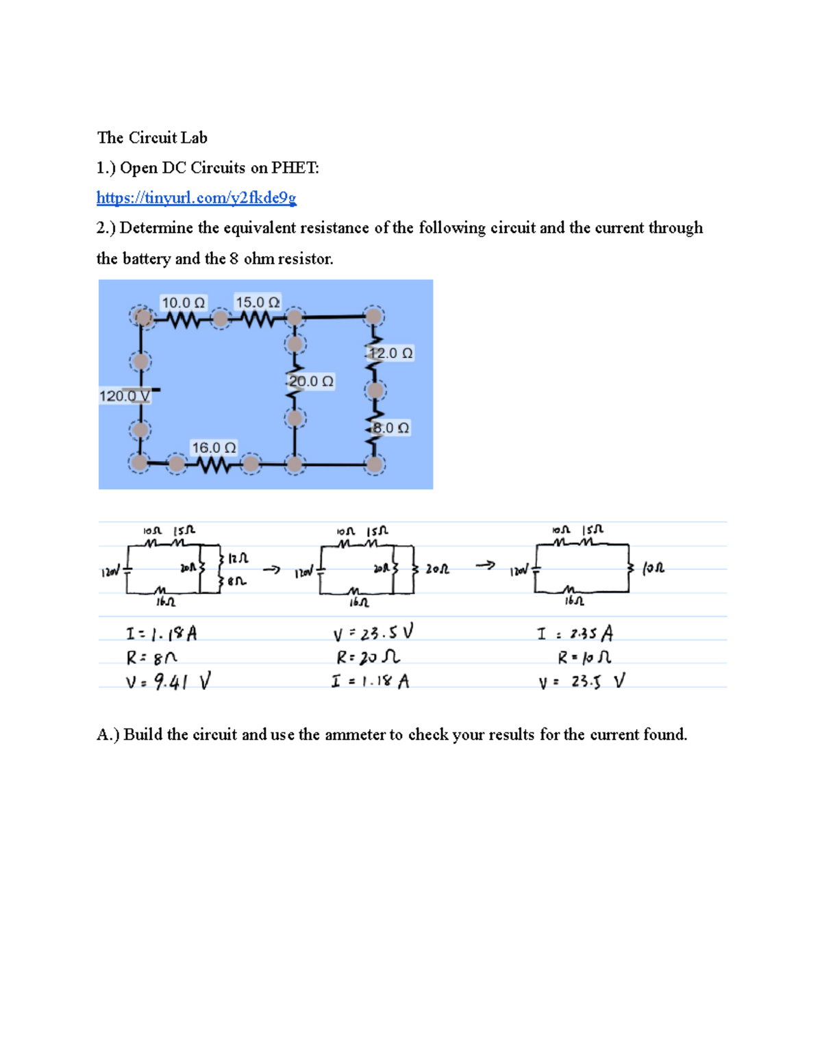 The Circuit Lab - lab report - The Circuit Lab 1.) Open DC Circuits on ...