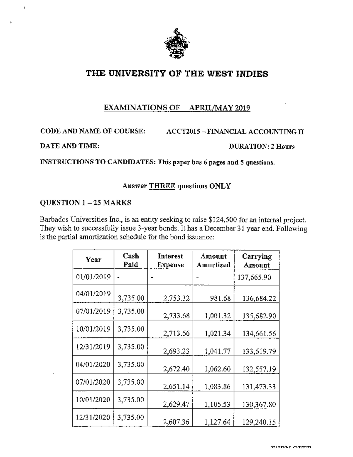 ACCT2015 201920 - Acct 2015 2019 past paper - Accounting for Managers ...