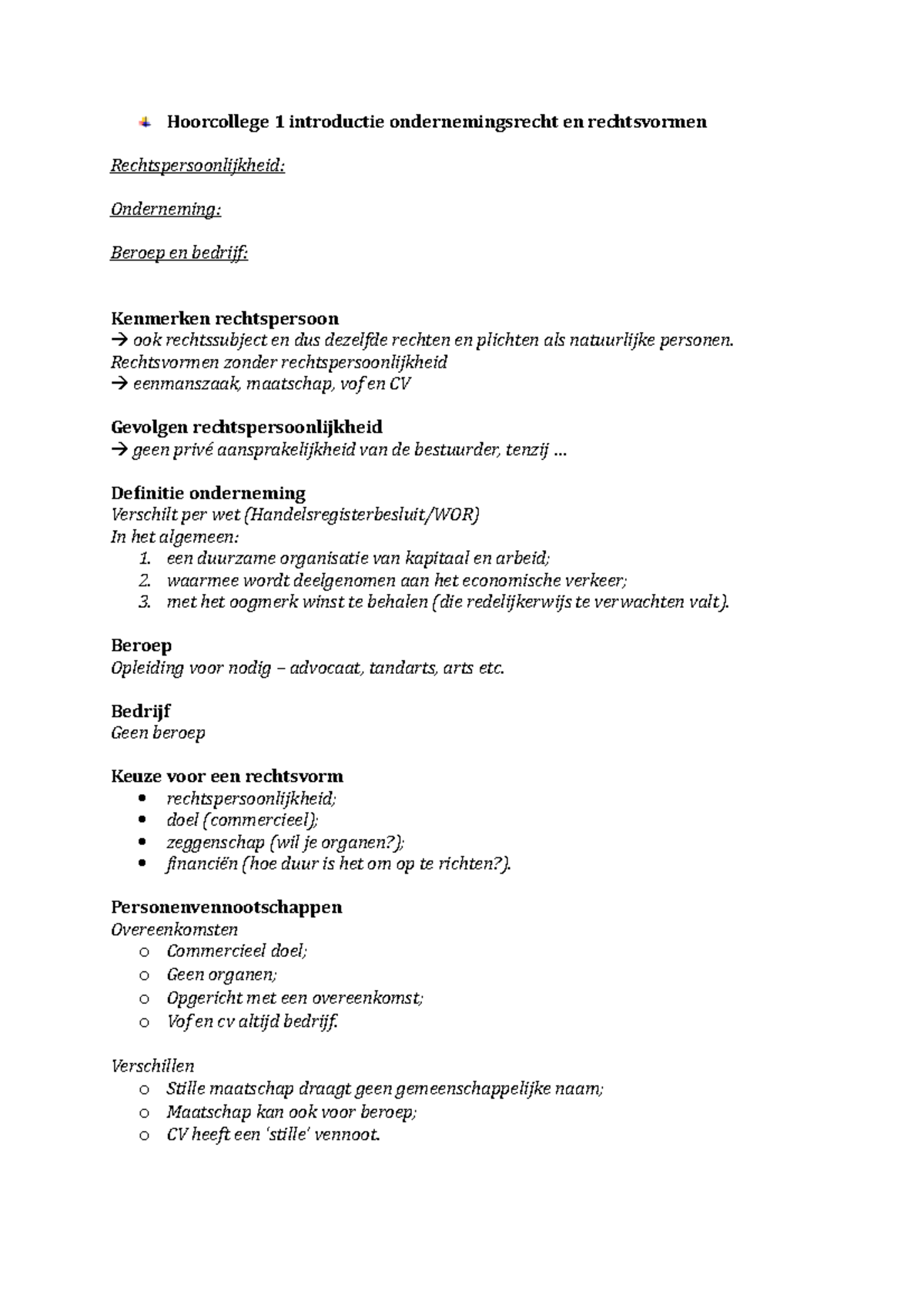Ondernemingsrecht - Rechtsvormen zonder rechtspersoonlijkheid ...