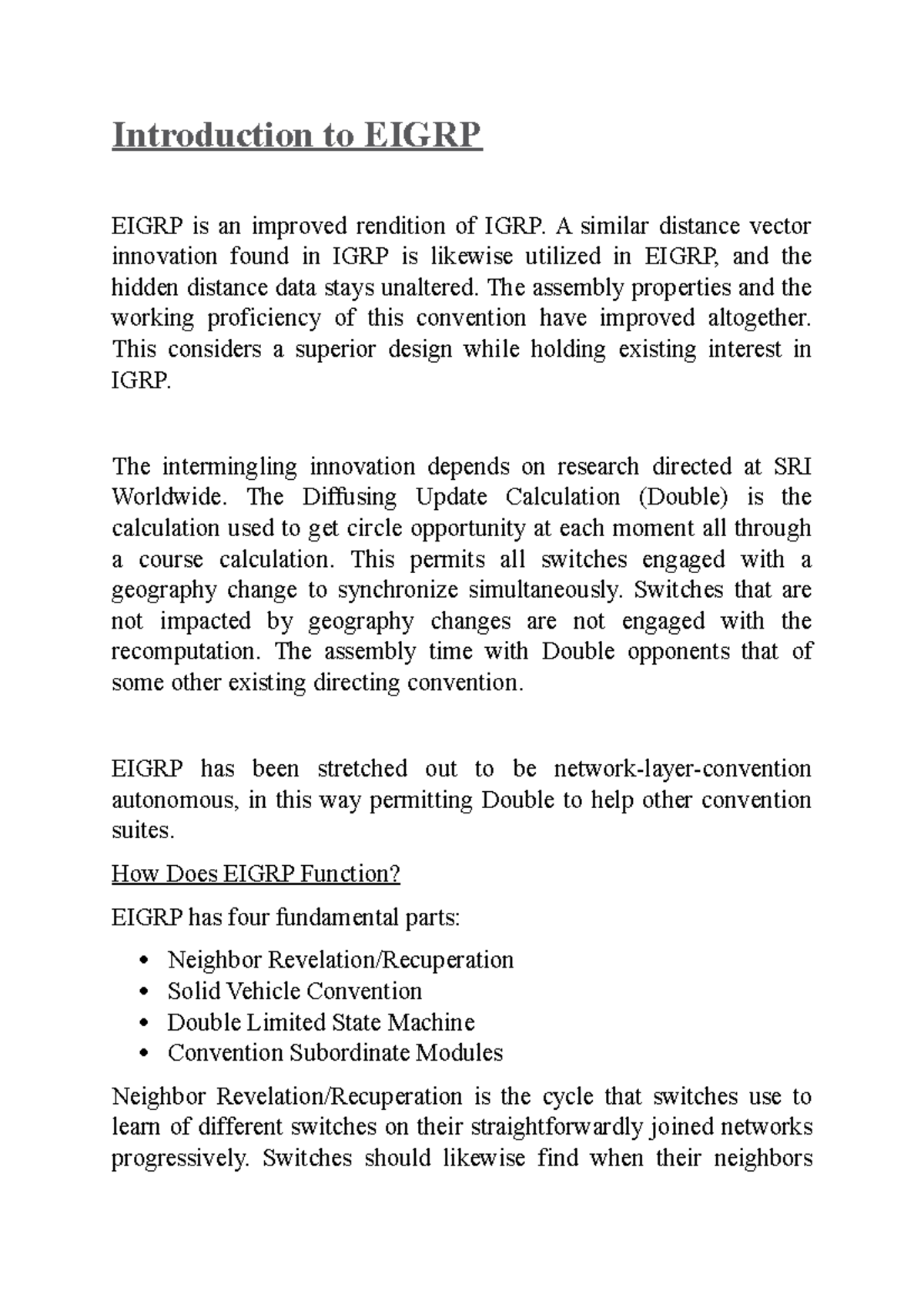 Introduction to Eigrp - Introduction to EIGRP EIGRP is an improved ...