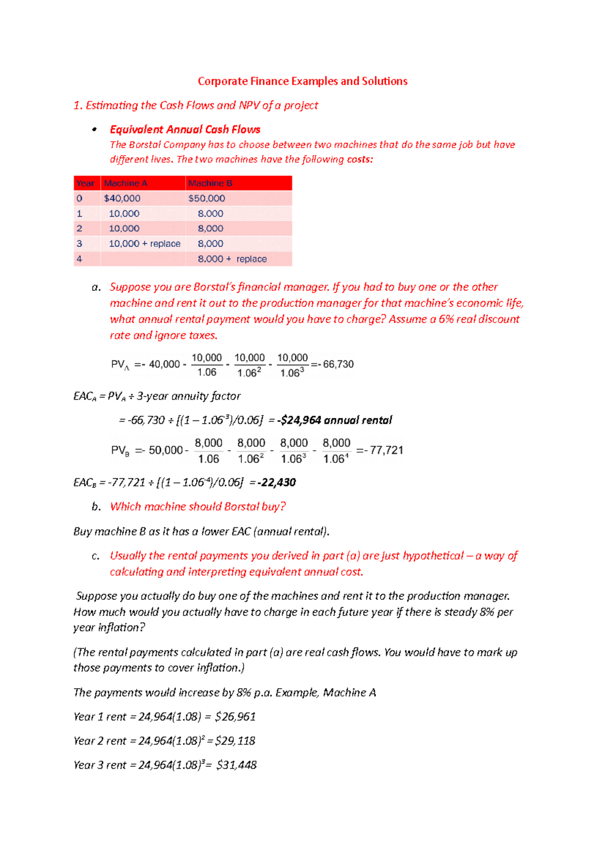 Corporate Finance Examples and Solutions - Corporate Finance Examples ...