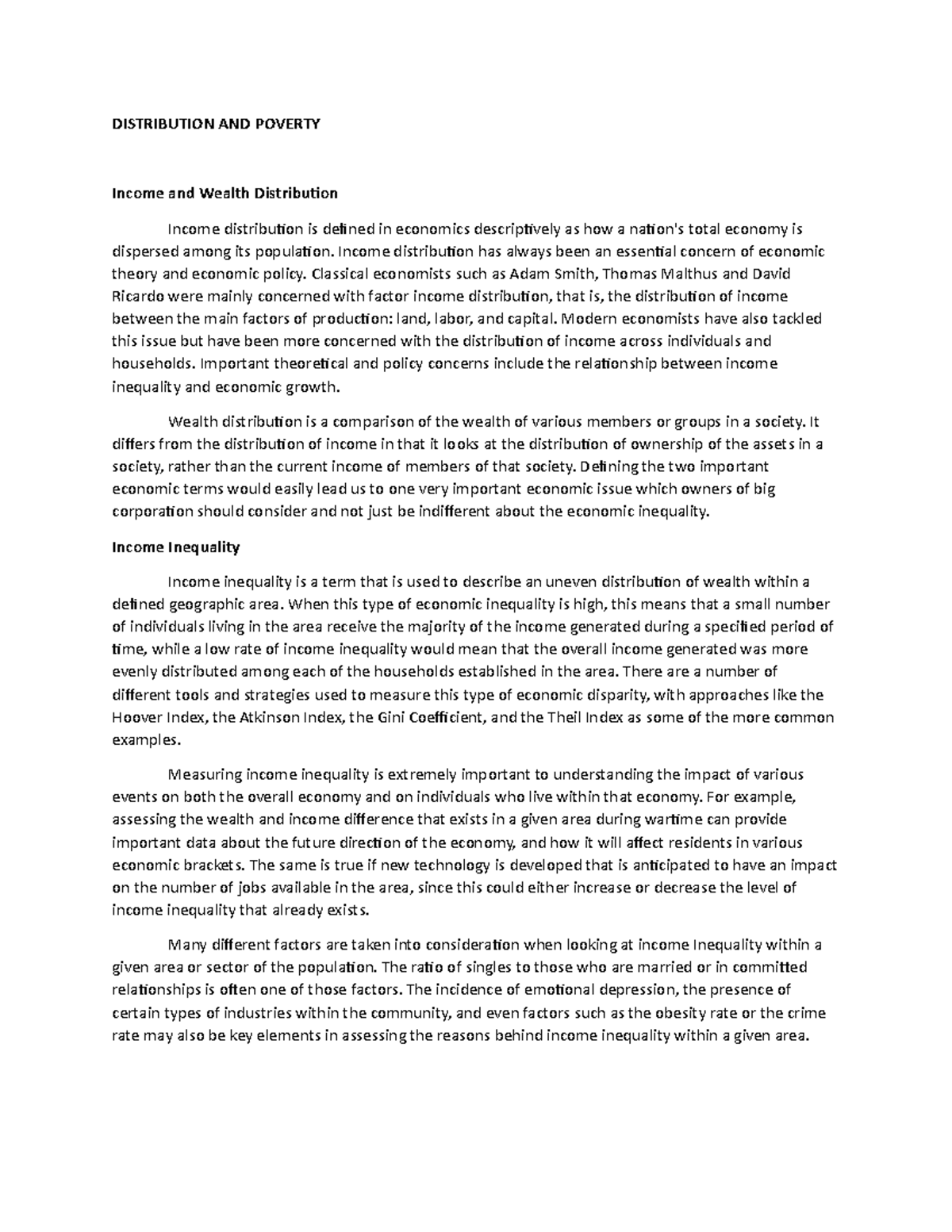 Distribution AND Poverty - DISTRIBUTION AND POVERTY Income and Wealth ...