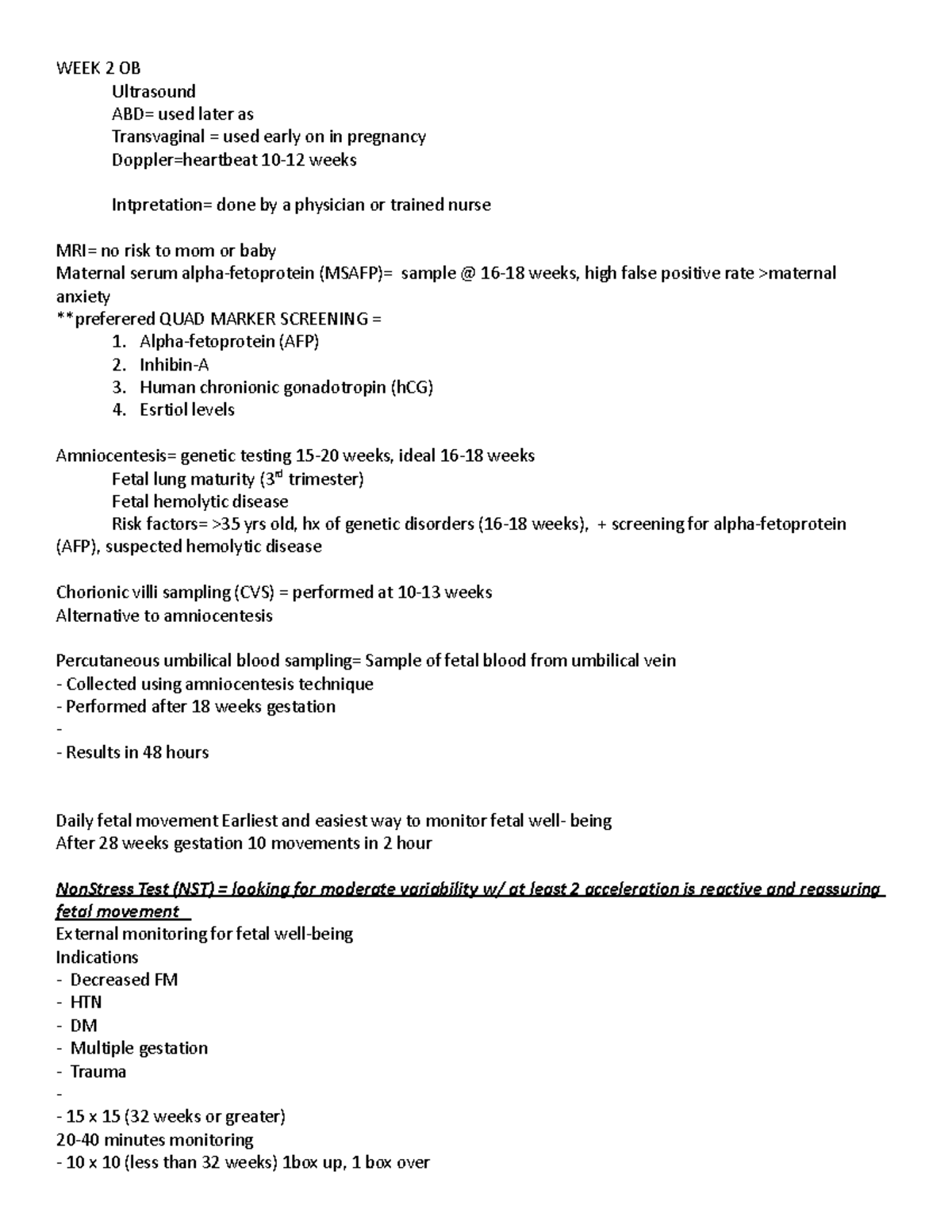 WEEK 2 OB - lecture - WEEK 2 OB Ultrasound ABD= used later as ...