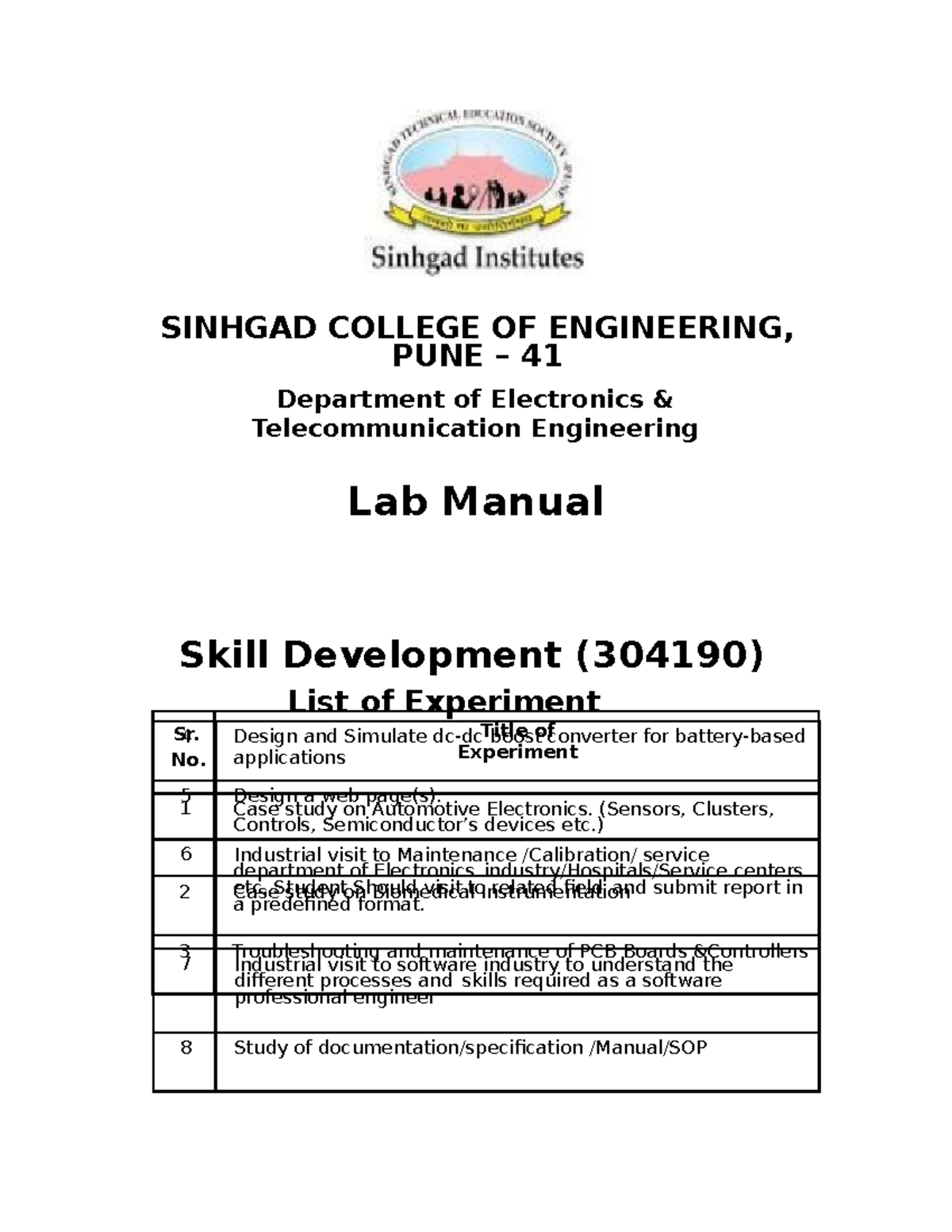 Sd manual-converted - SINHGAD COLLEGE OF ENGINEERING, PUNE – 41 ...
