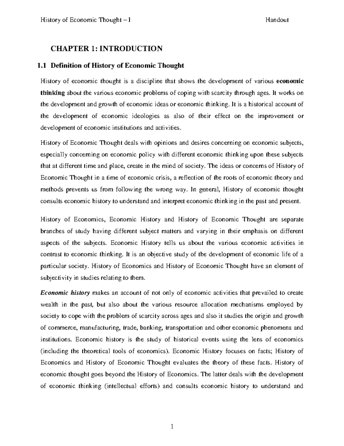 HET-I- Handout - CHAPTER 1: INTRODUCTION 1 Definition of History of ...