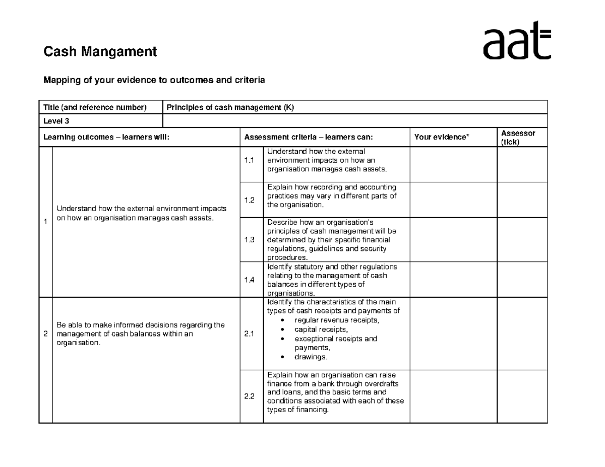 Mapping document for Cash Management - Cash Mangament Mapping of your ...
