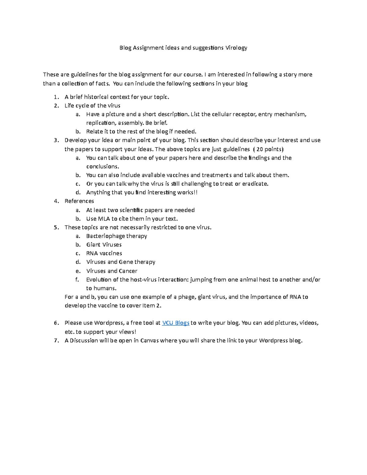 Blog Assignment Suggestions Virology - Blog Assignment ideas and ...