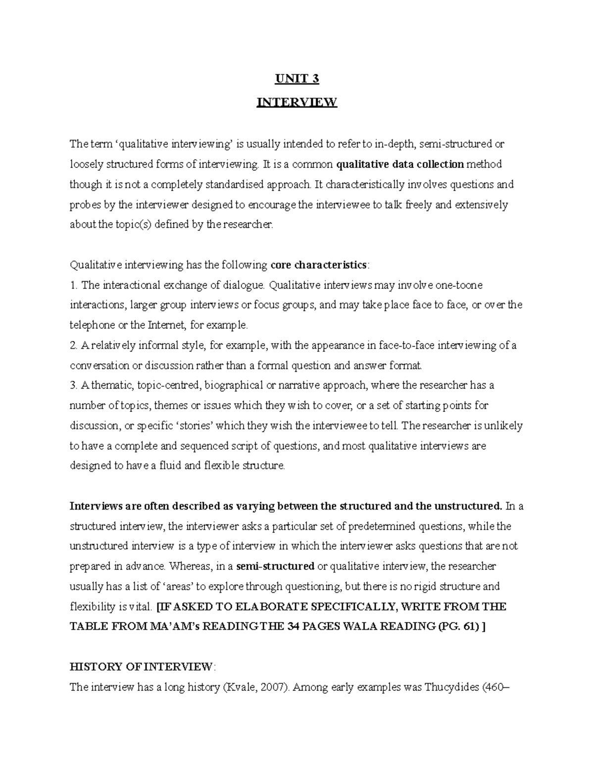 UNIT 3 Interview Method - UNIT 3 INTERVIEW The term ‘qualitative ...