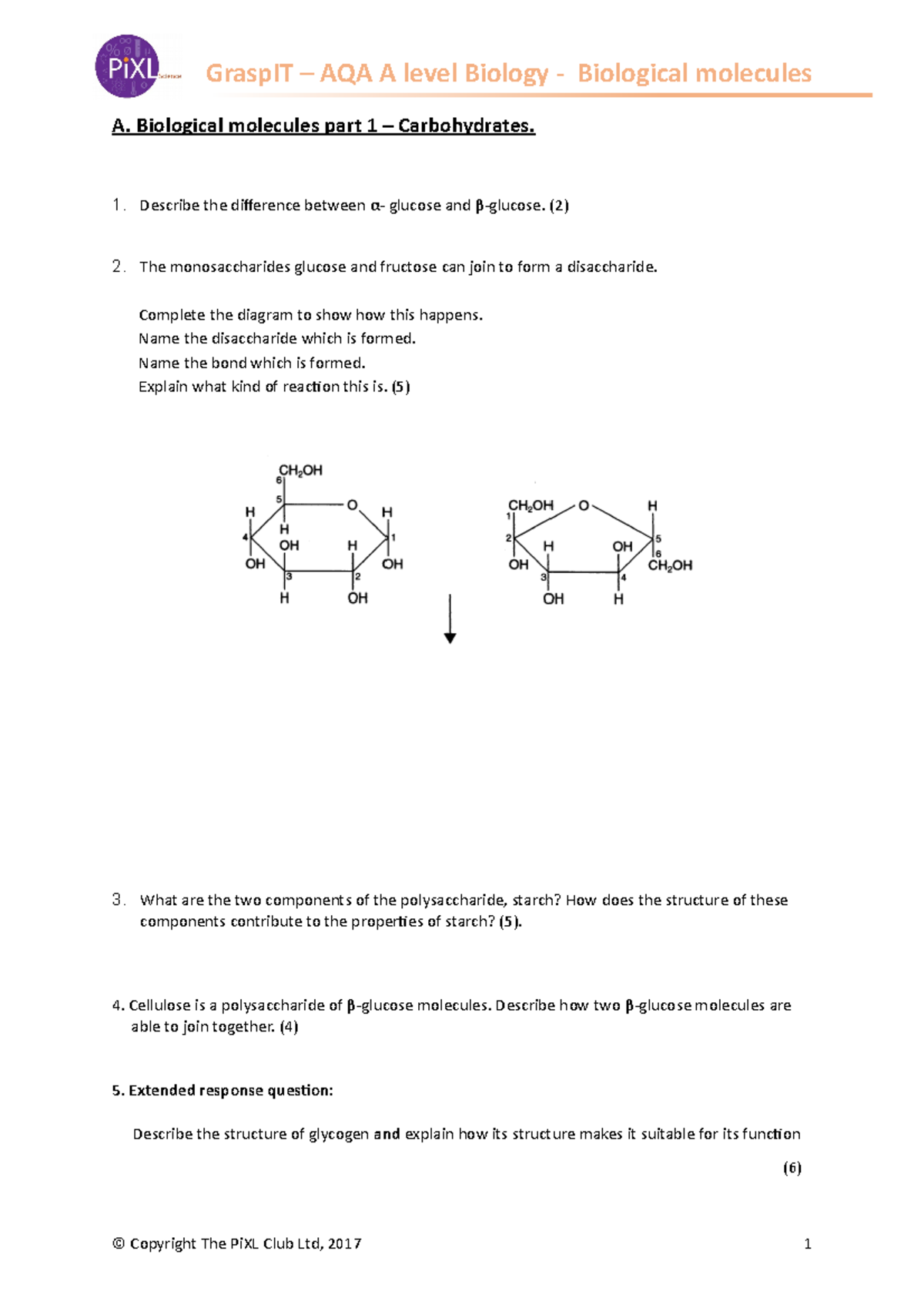 AQA Biology Biological molecules Grasp IT A level - BIOC1001 - UCL ...