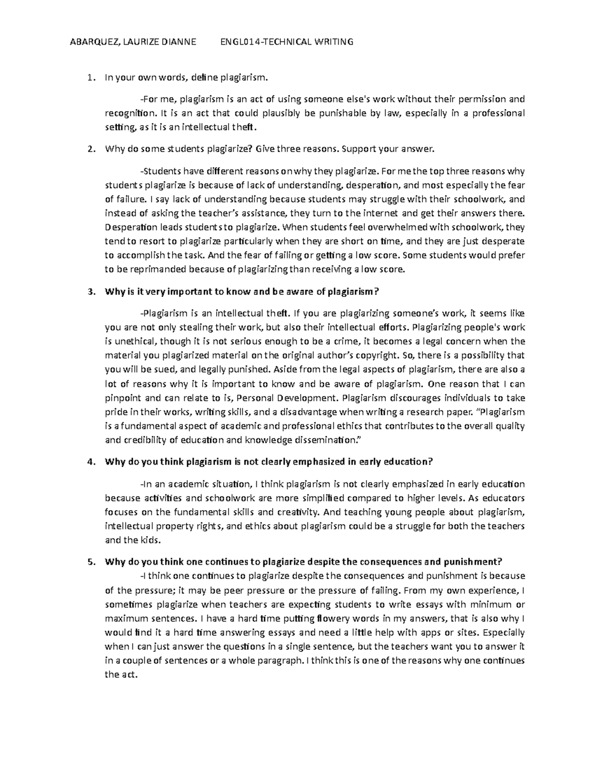 Written Task due on Sept. 7, 2023 - ABARQUEZ, LAURIZE DIANNE ENGL014 ...