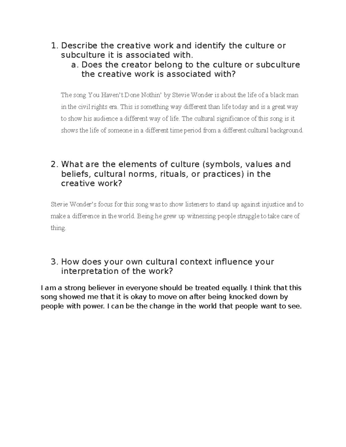 Cultural and Creativity 5-2 Project Draft Three Cultural Influence - 1 ...