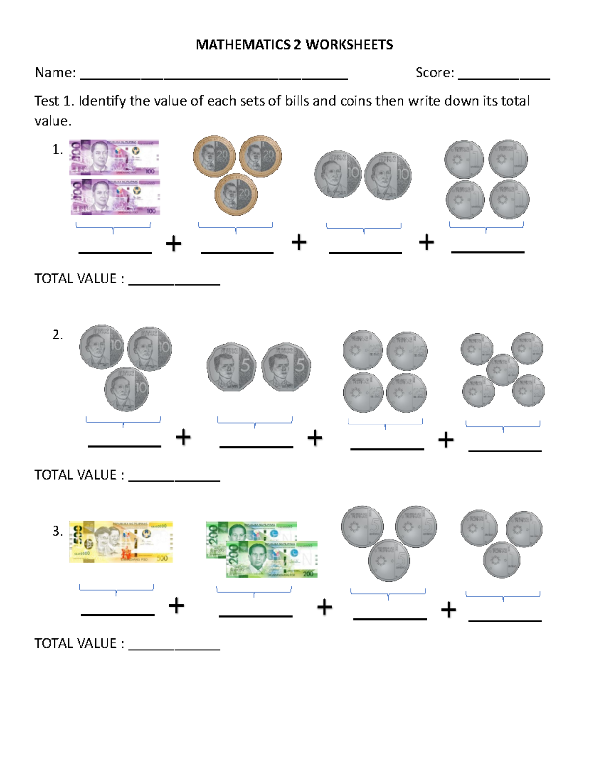 Mathematics 2 Worksheets - MATHEMATICS 2 WORKSHEETS Name