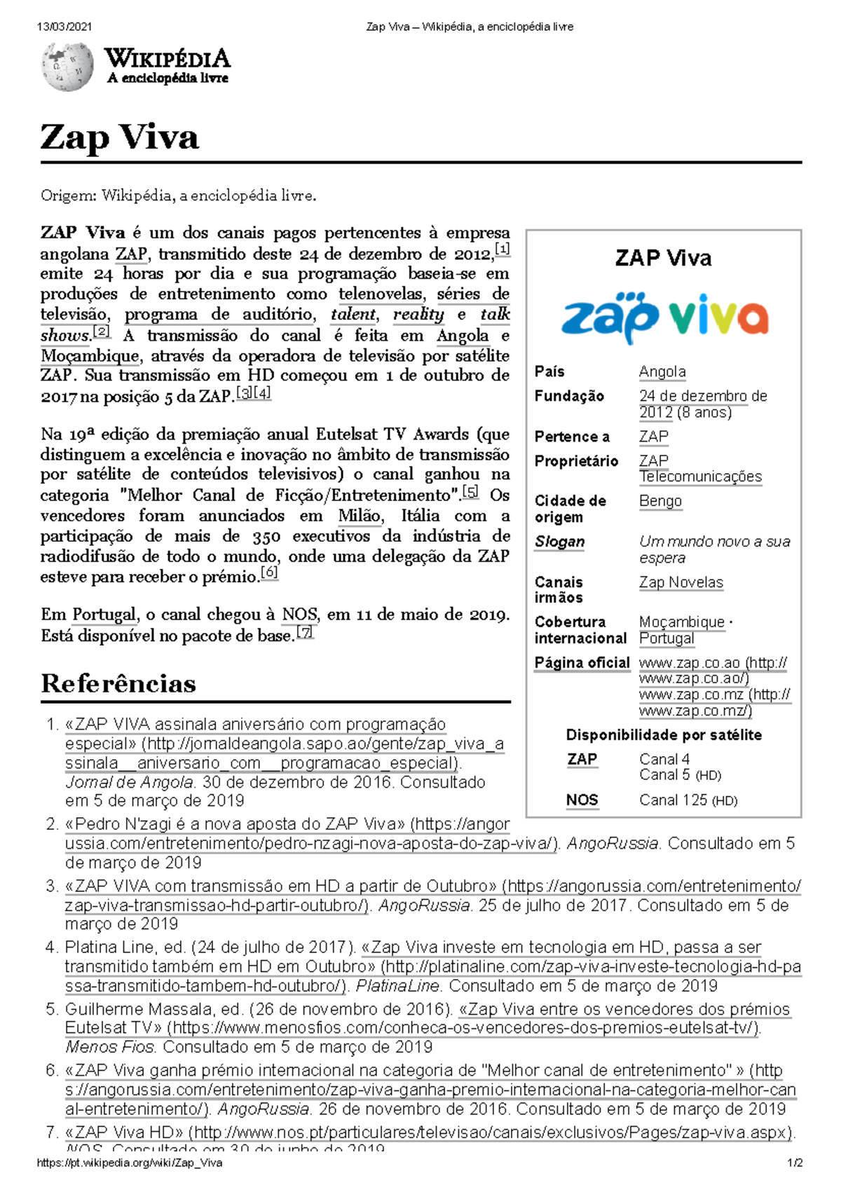 Zap Viva – Wikipédia, a enciclopédia livre - wikipedia/wiki/Zap_Viva 1 ...