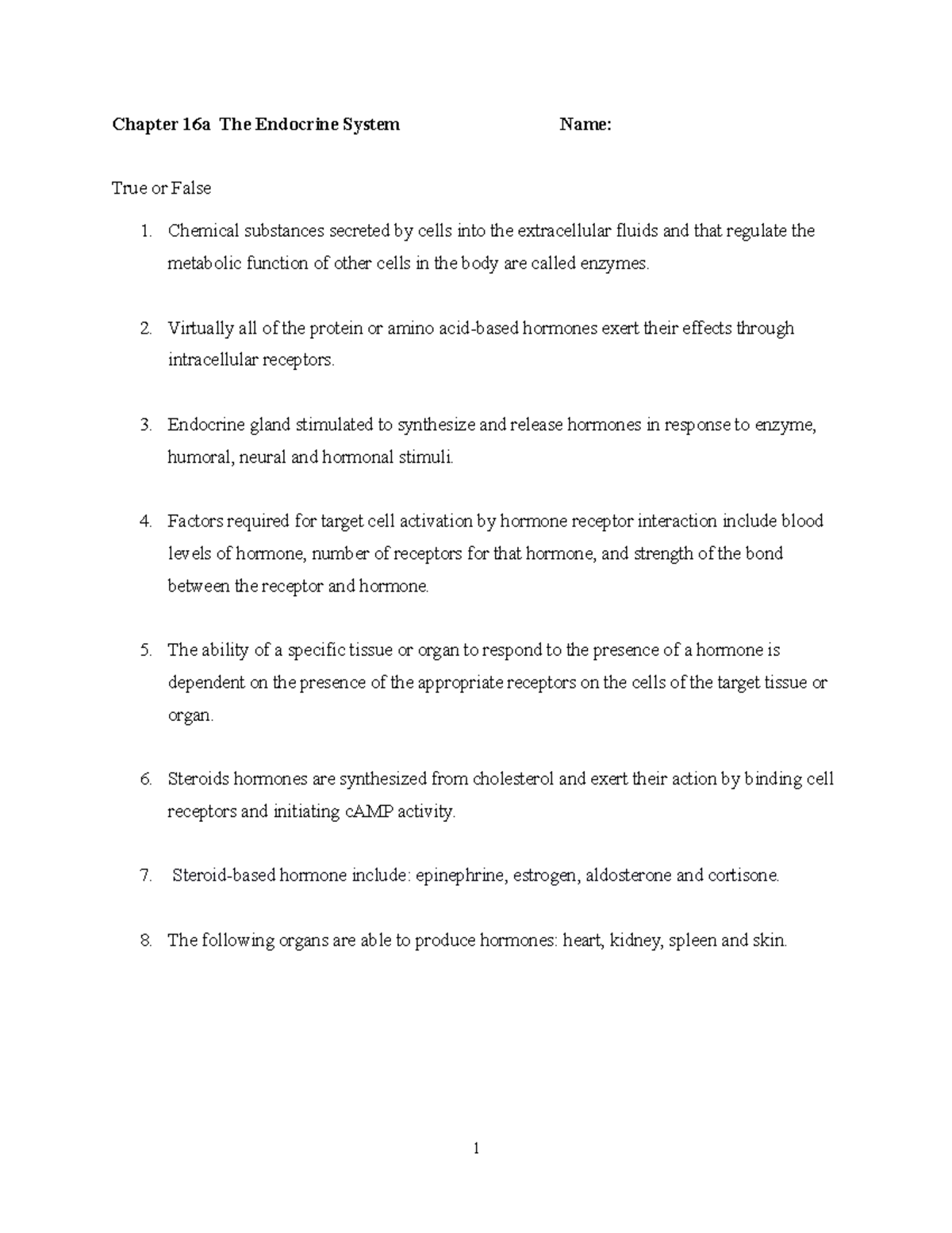Chapter 16a endo - practice questions - Chapter 16a The Endocrine ...