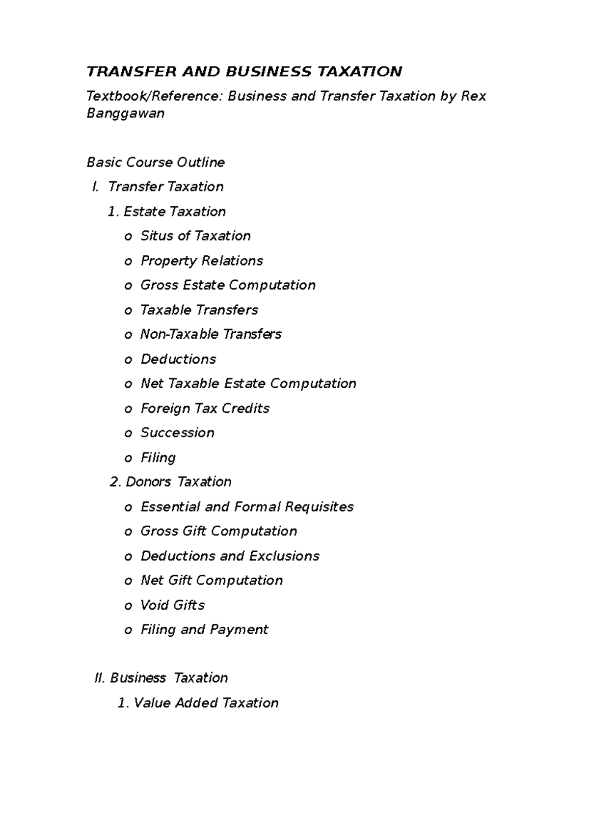 Handout 1 - Transfer and Business Taxation - TRANSFER AND BUSINESS ...