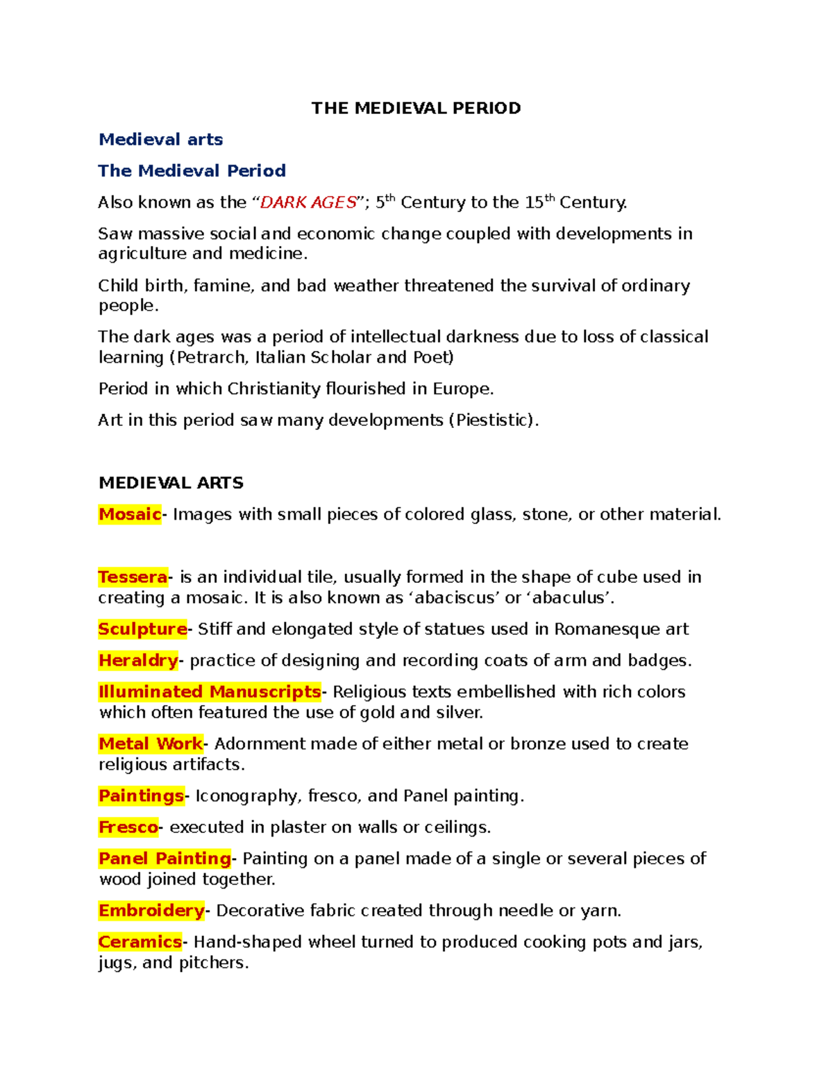 Art Appreciations - THE Medieval Period - THE MEDIEVAL PERIOD Medieval ...