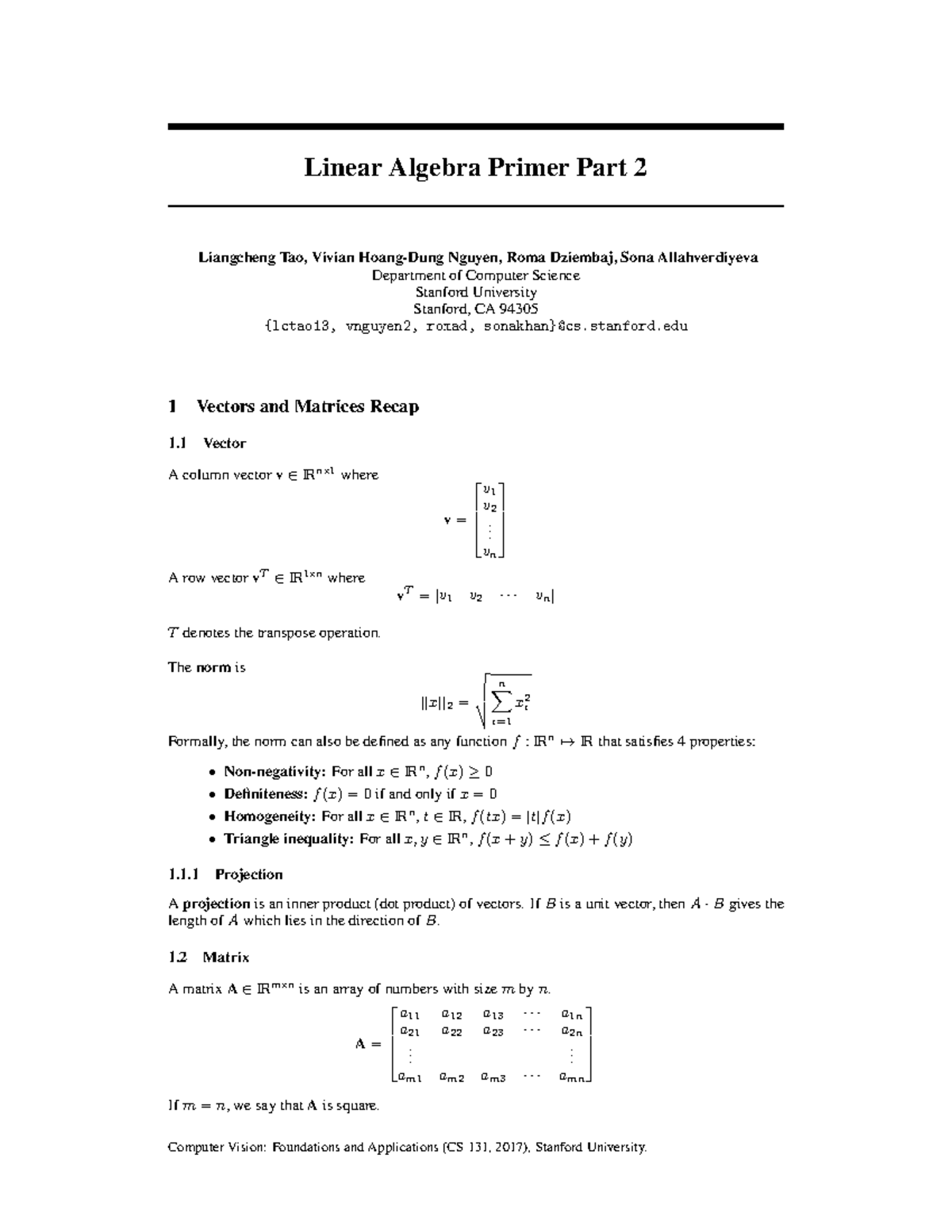 Lecture 03 - computer notes - Linear Algebra Primer Part 2 Liangcheng ...