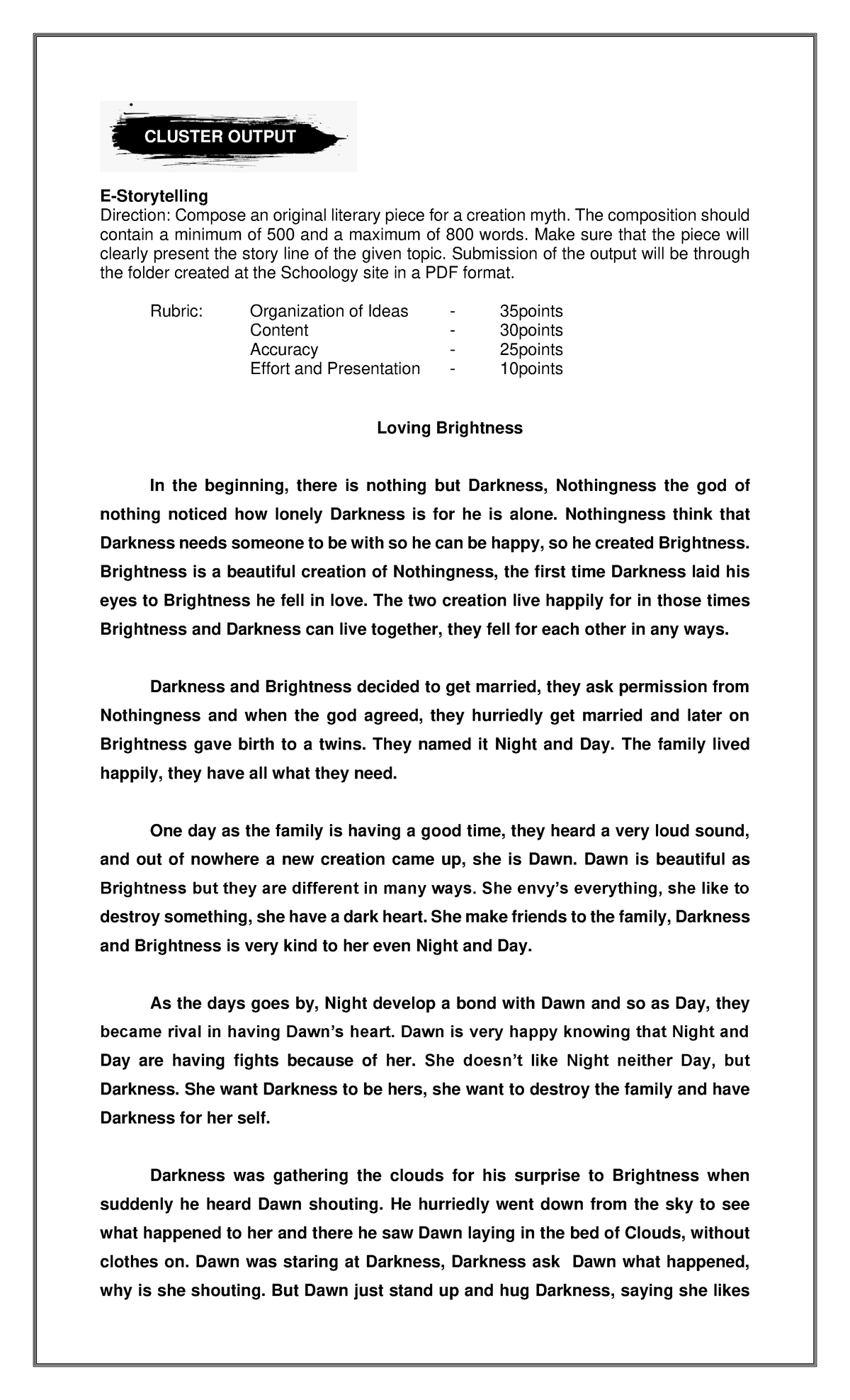 Midterm Cluster Output - E-Storytelling Direction: Compose an original ...