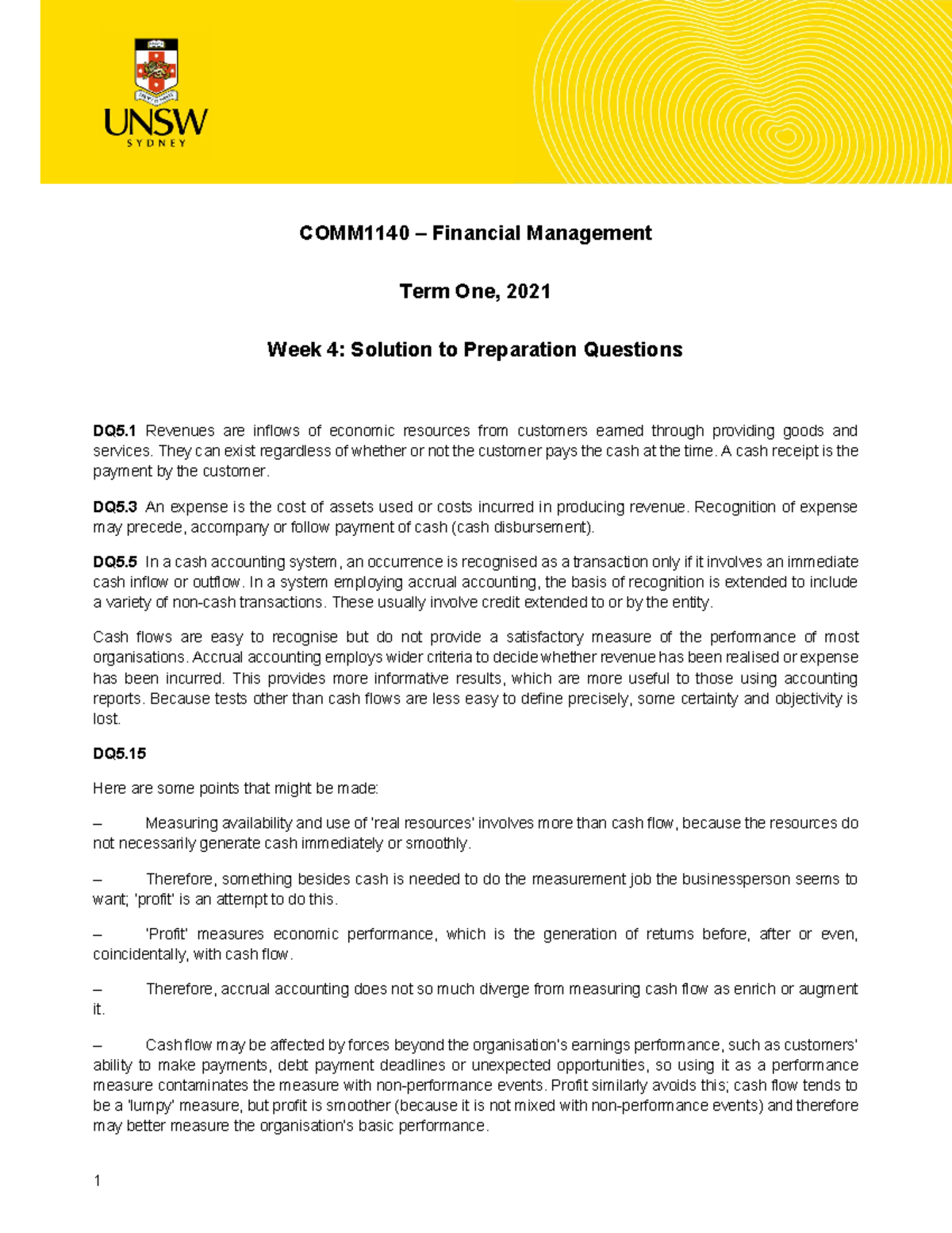 Week 4. Prep Questions - COMM1140 – Financial Management Term One, 2021 Week 4: Solution to ...