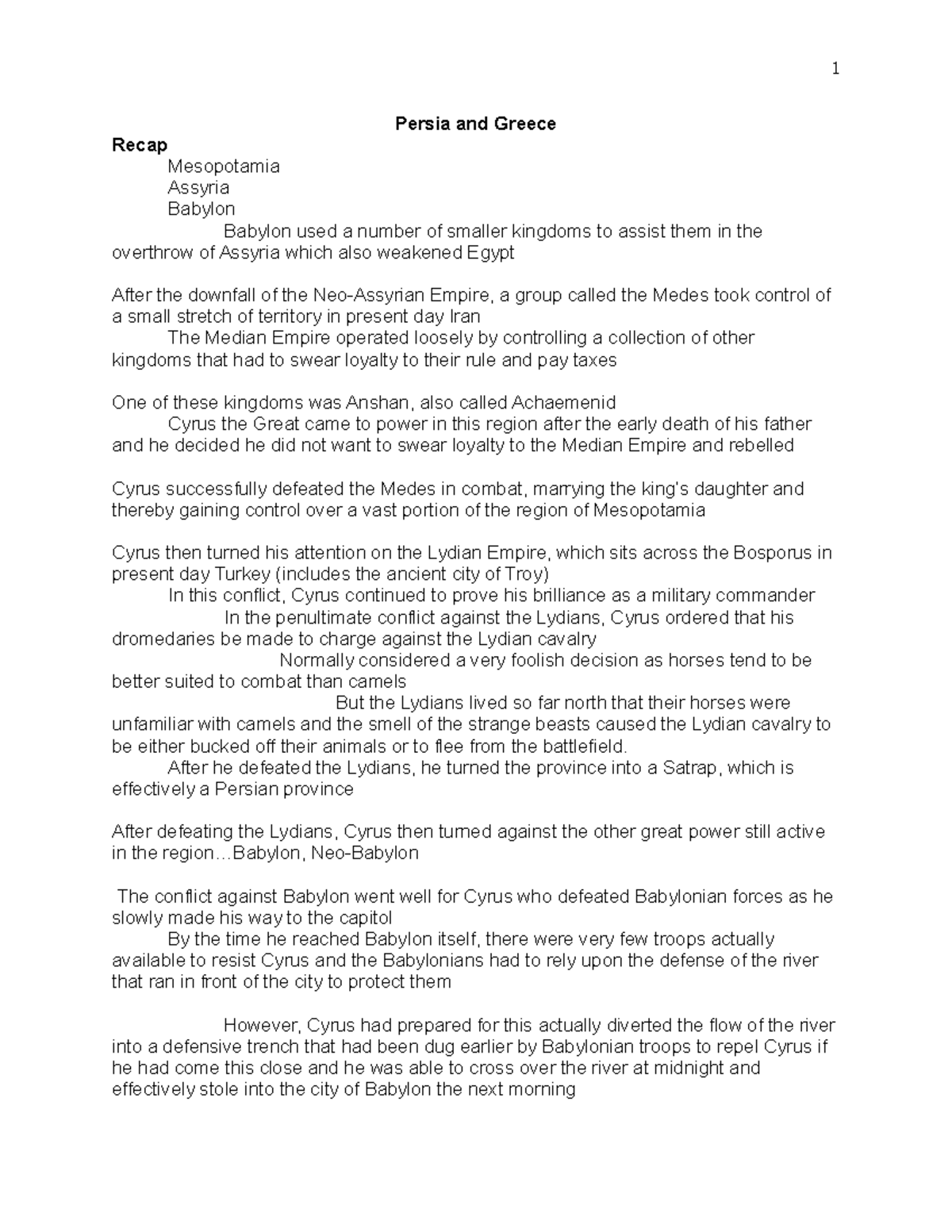 Persia and Greece Lecture - Persia and Greece Recap Mesopotamia Assyria ...