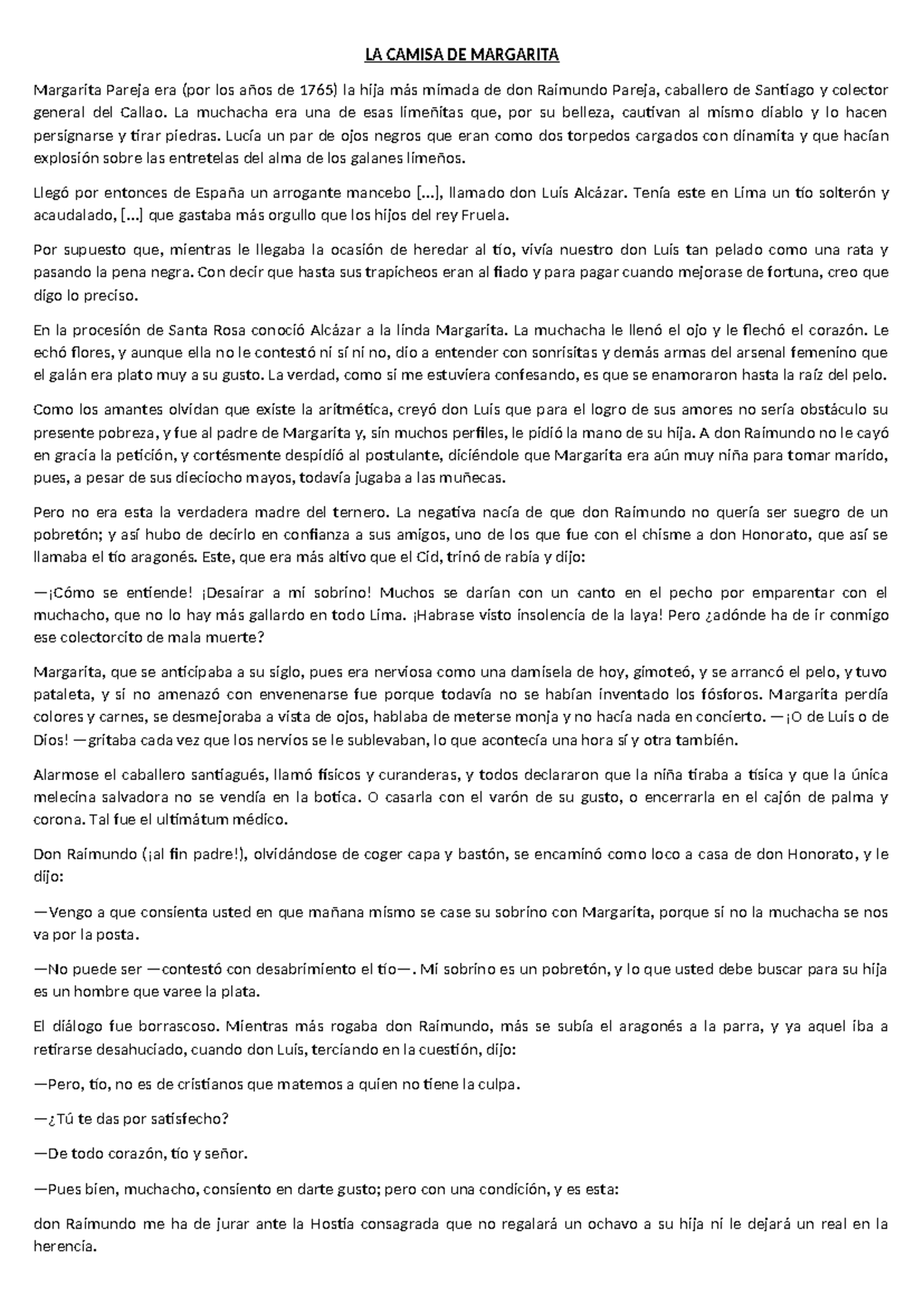 Texto - Refuerzo 3 - LA CAMISA DE MARGARITA Margarita Pareja era (por ...