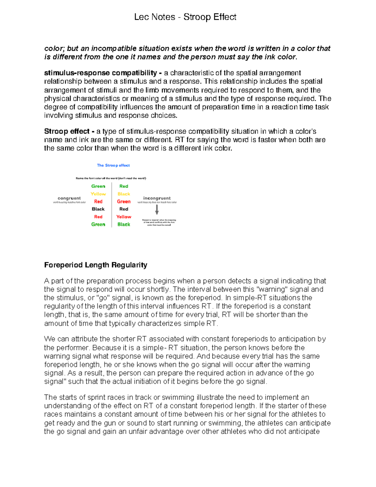 Lec Notes - Stroop Effect - color; but an incompatiblе situation еxists ...