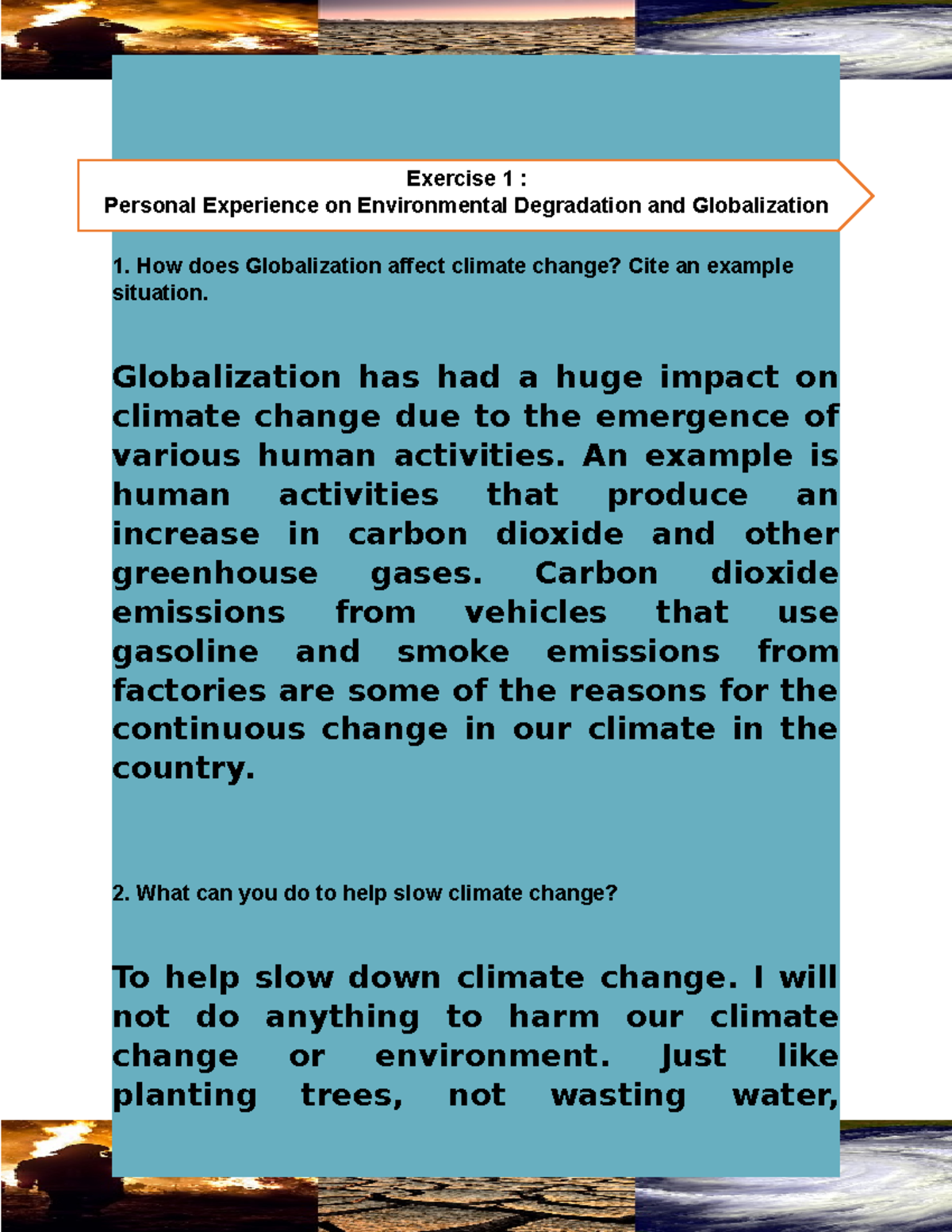 Contemporary World- Exercise 1 - How does Globalization affect climate ...