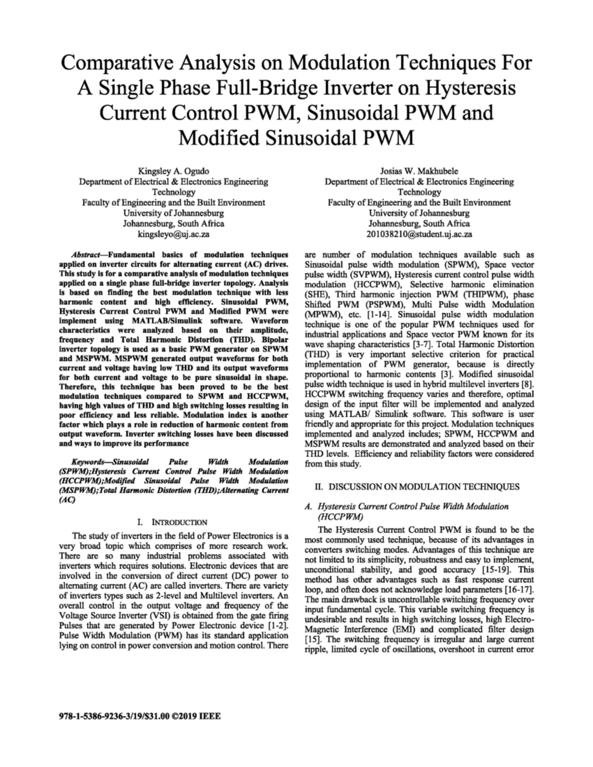Comparative Analysis on Modulation Techniques For A Single Phase Full ...