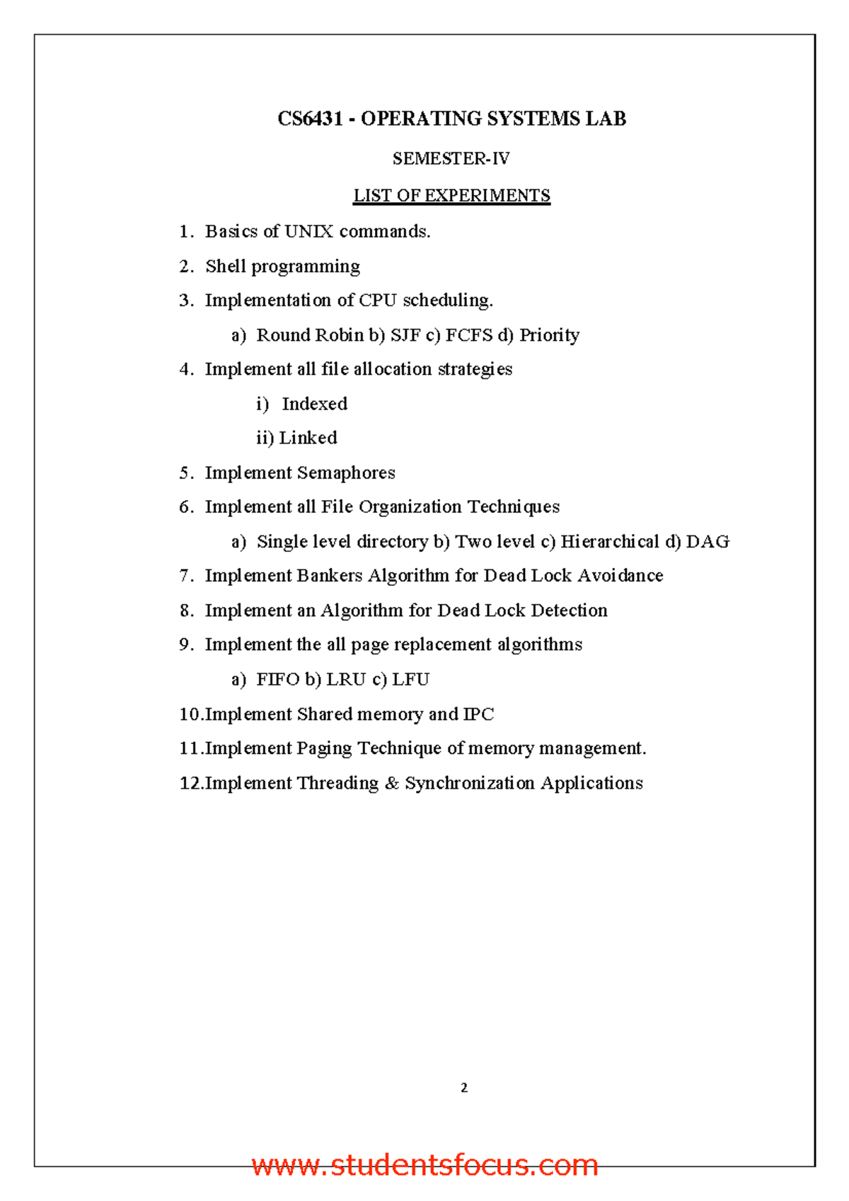 3 - Os lab manual - 2 CS643 1 - OPERATING SYSTEMS LAB SEMESTER-IV LIST ...