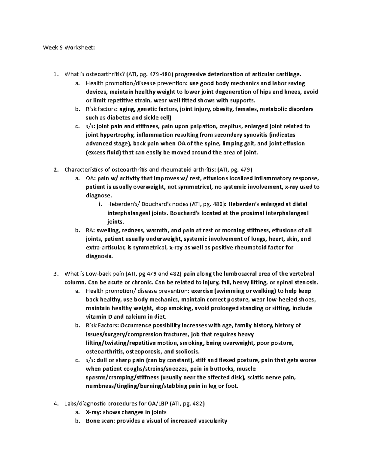 Week 9 Worksheet - Common health problems in mobility and sensitivity ...