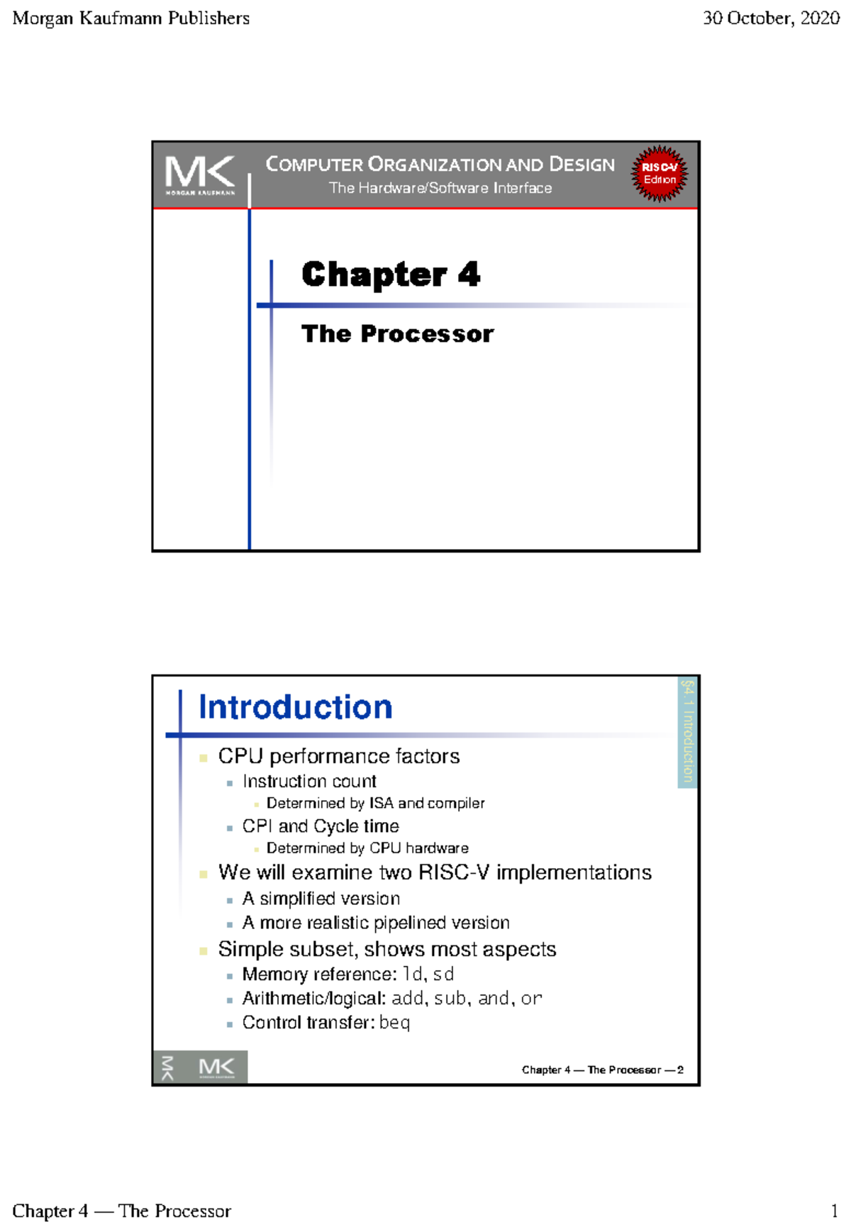 Chapter 04-RISC-V processor - COMPUTERORGANIZATION ANDDESIGN The ...