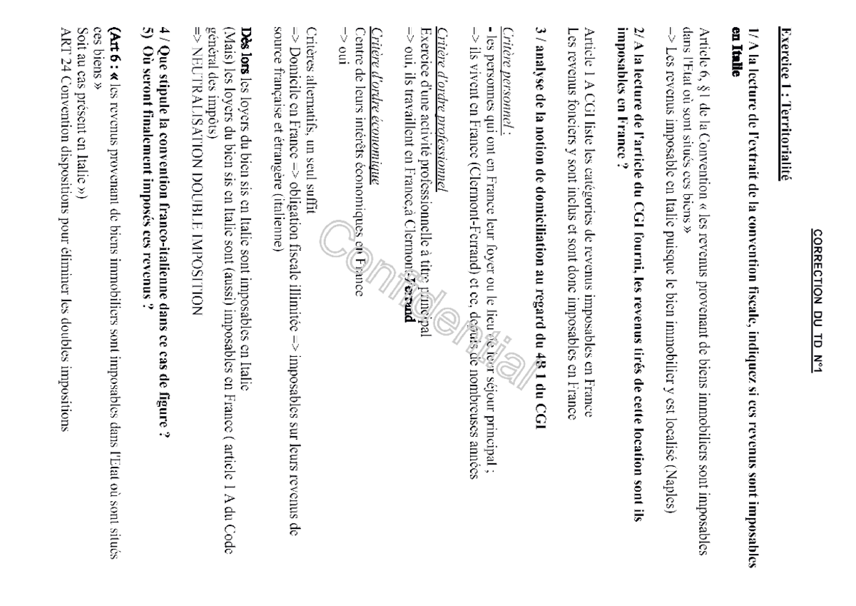 Correction TD 1 à 3 - Droit Fiscal - » » 2 fiscaux possibles vis ec l ...