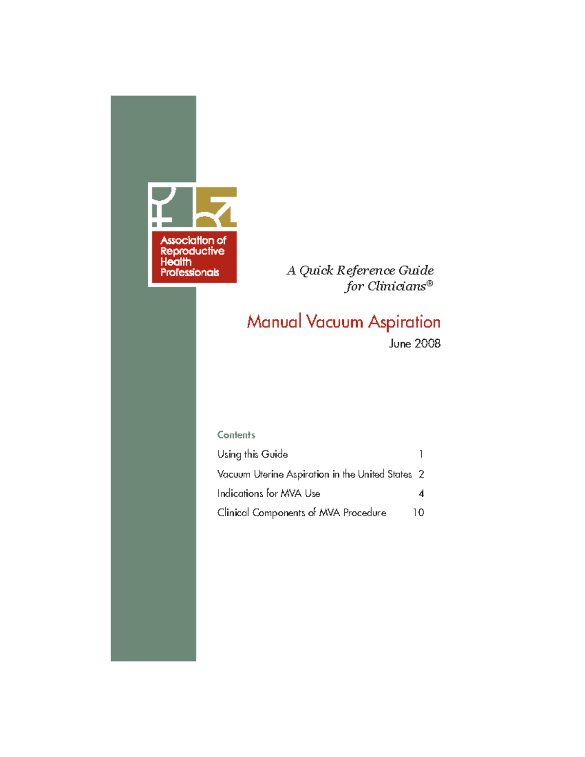 MVA - nice Short Note - Contents Using this Guide 1 Vacuum Uterine ...