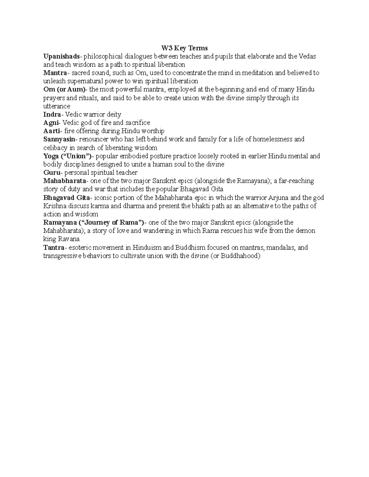 chapter 3 key terms religion - W3 Key Terms Upanishads- philosophical ...